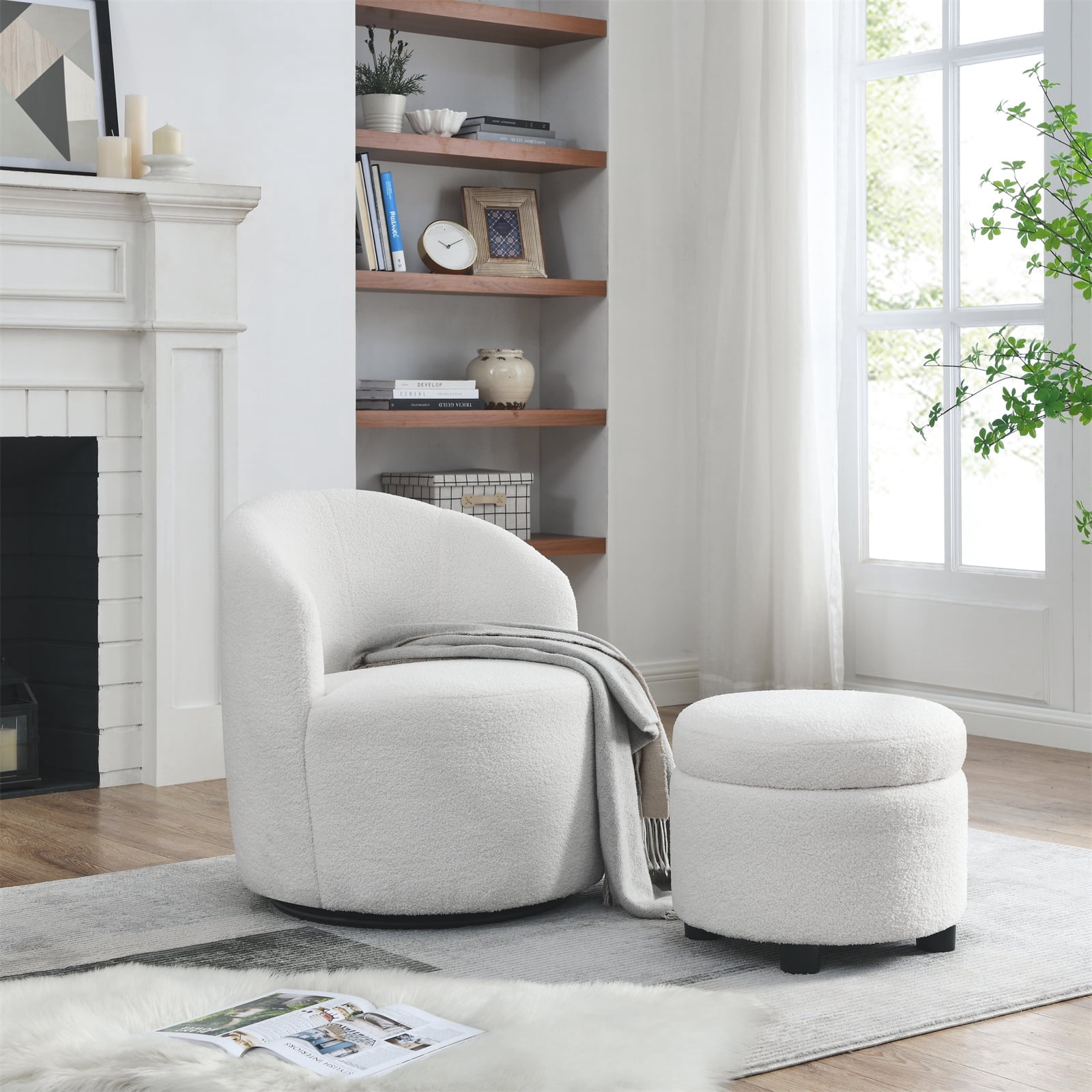 Swivel Barrel Chair, 360 Degree Upholstered Swivel Armchair with Round ...