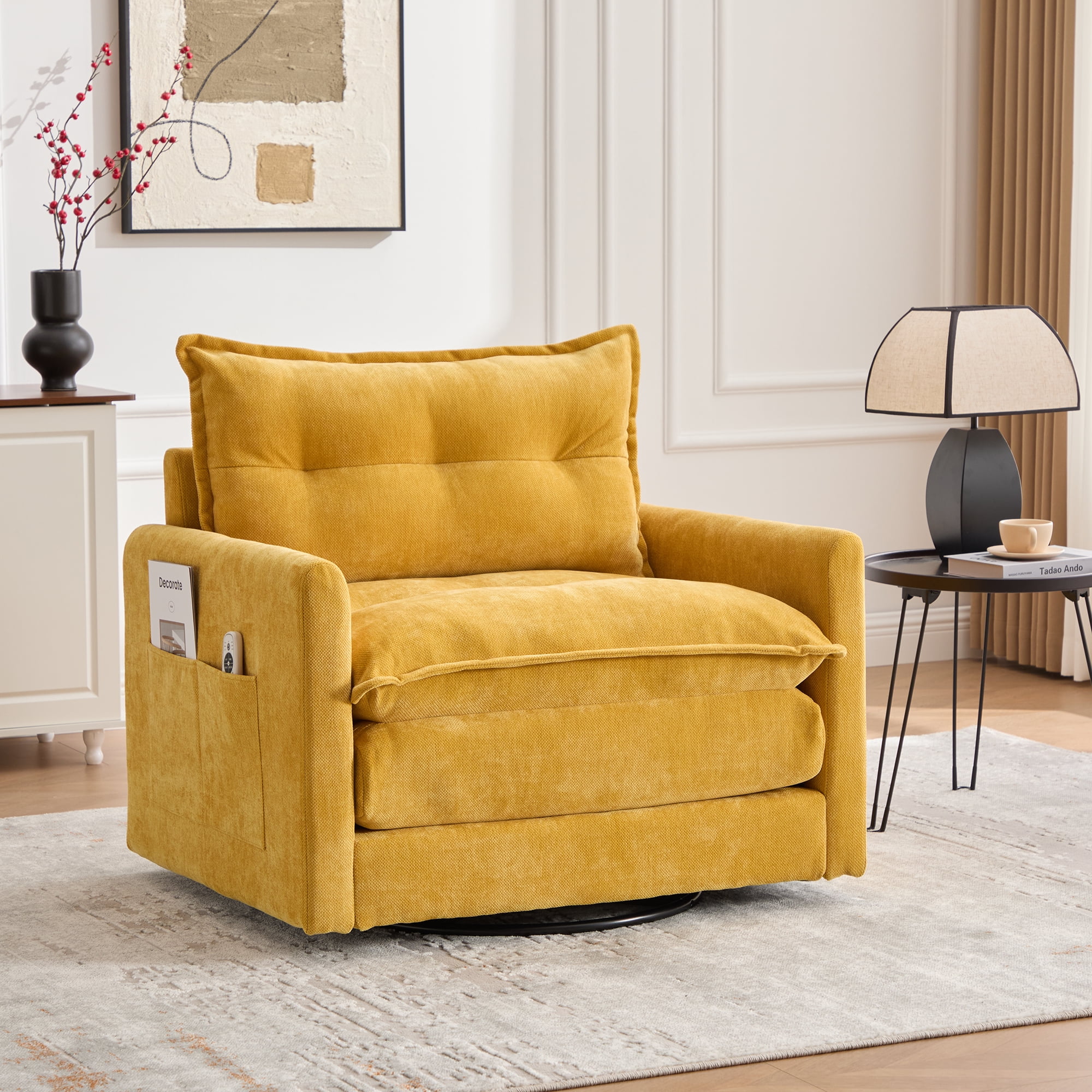 Swivel Barrel Chair - 360° Rotating Accent Chair with Memory Foam ...