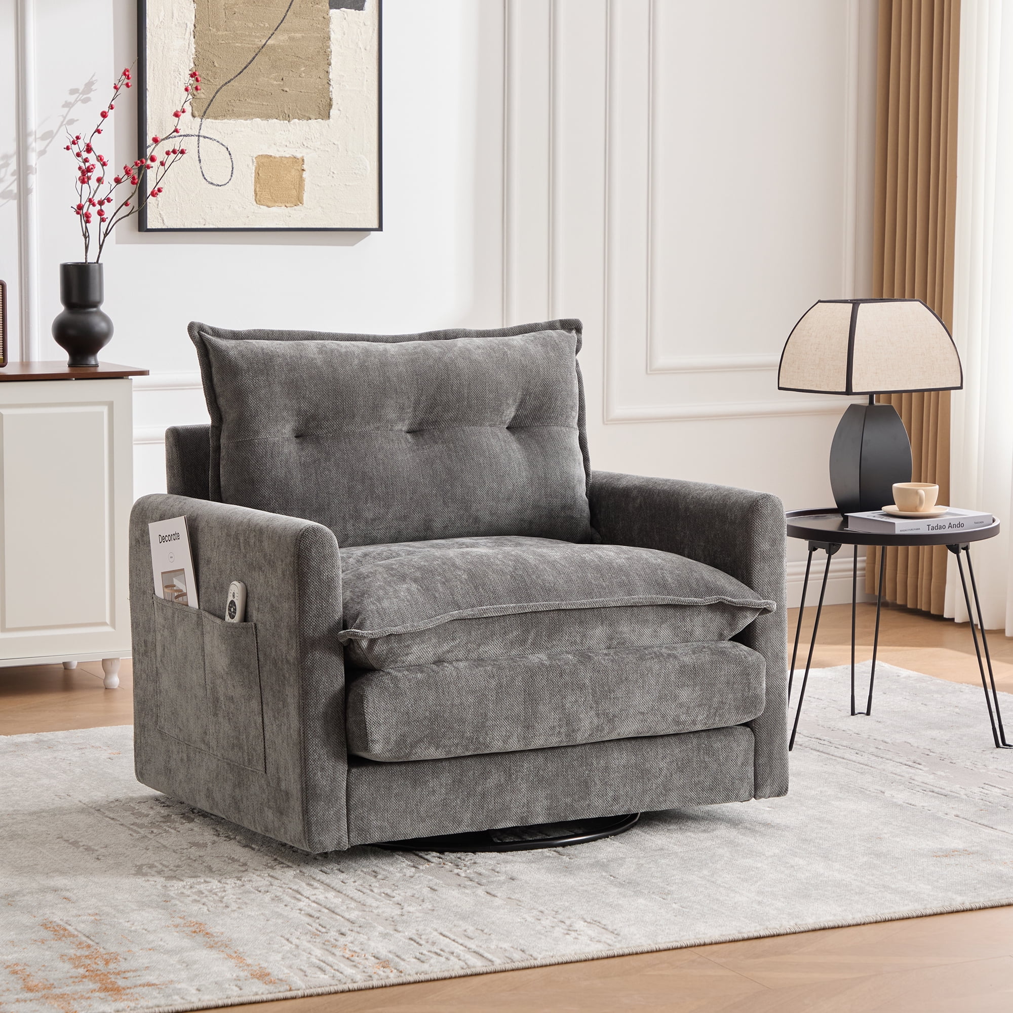 Swivel Barrel Chair - 360° Rotating Accent Chair with Memory Foam ...