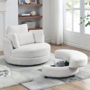 Swivel Round Barrel Chair with Storage Ottoman and 4 Movable Pillow ...