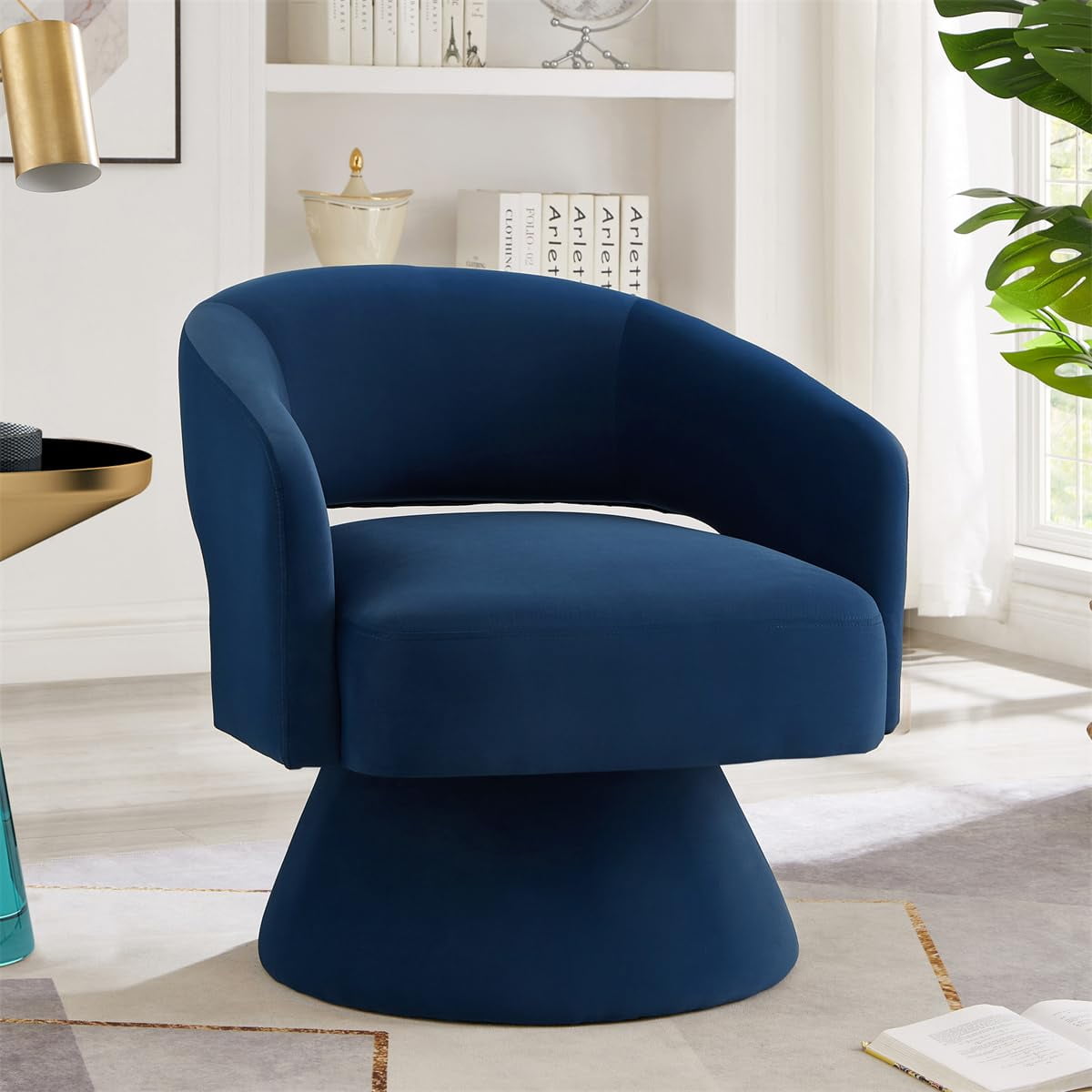 Swivel Barrel Chair, 360° Velvet Round Accent Chairs with Open Backrest ...