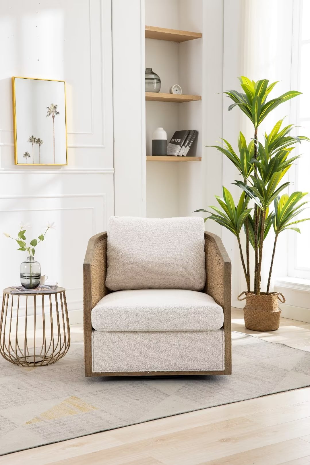 Swivel Barrel Chair, Comfy Round Accent Chair with Metal Swivel Base ...