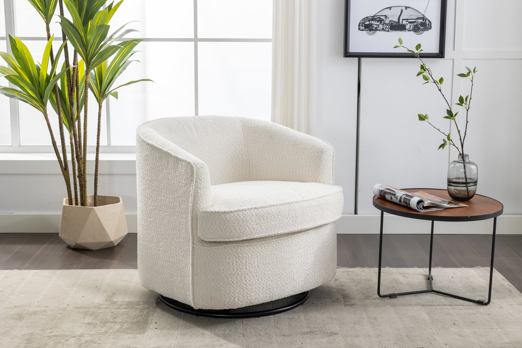 Swivel Barrel Chair, Comfy Round Accent Chair with Metal Frame, 360 ...