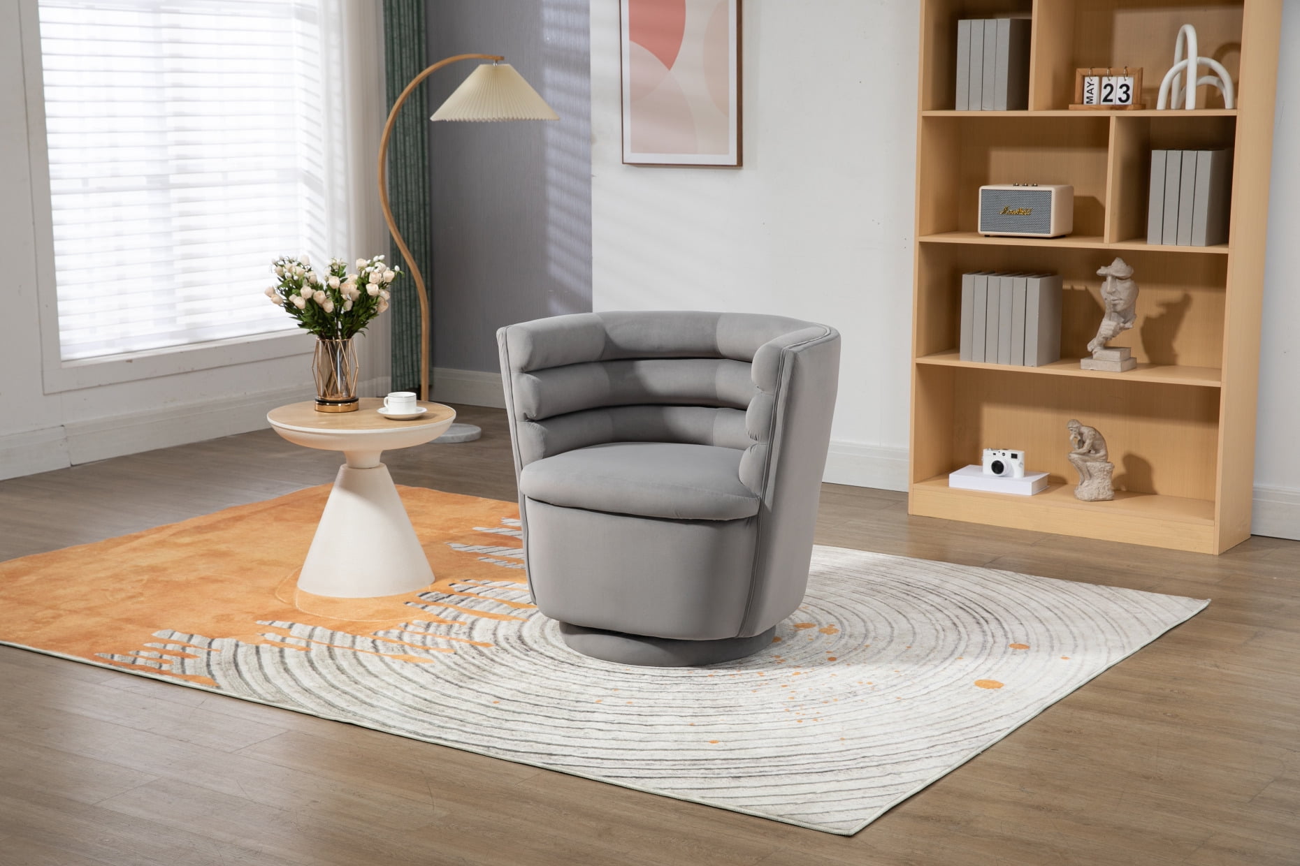 Swivel Barrel Chair, Comfy Round Accent Chair with Storage, 360 Degree ...