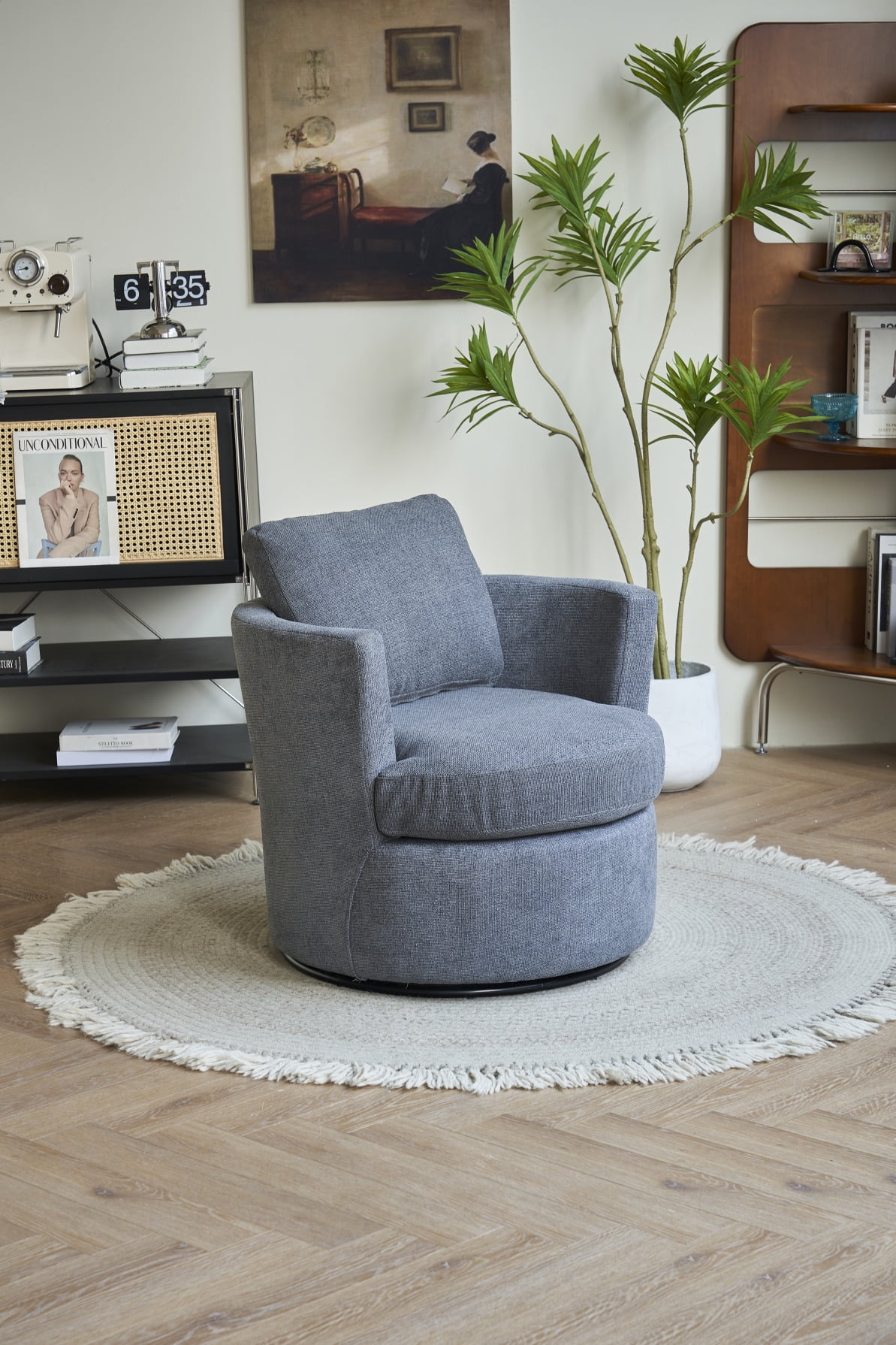 Swivel Barrel Chair, Comfy Round Accent Single Sofa Armchair with ...