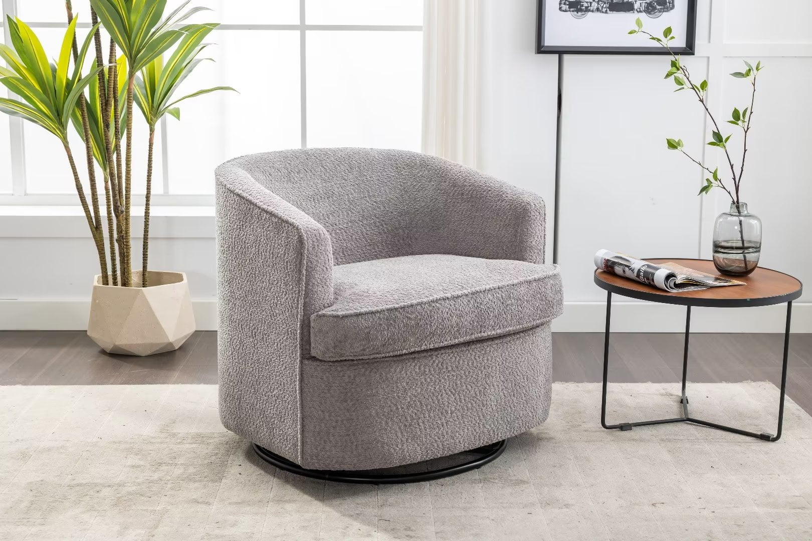 Swivel Barrel Chair, Comfy Round Accent Sofa Chair with Curved Back and ...