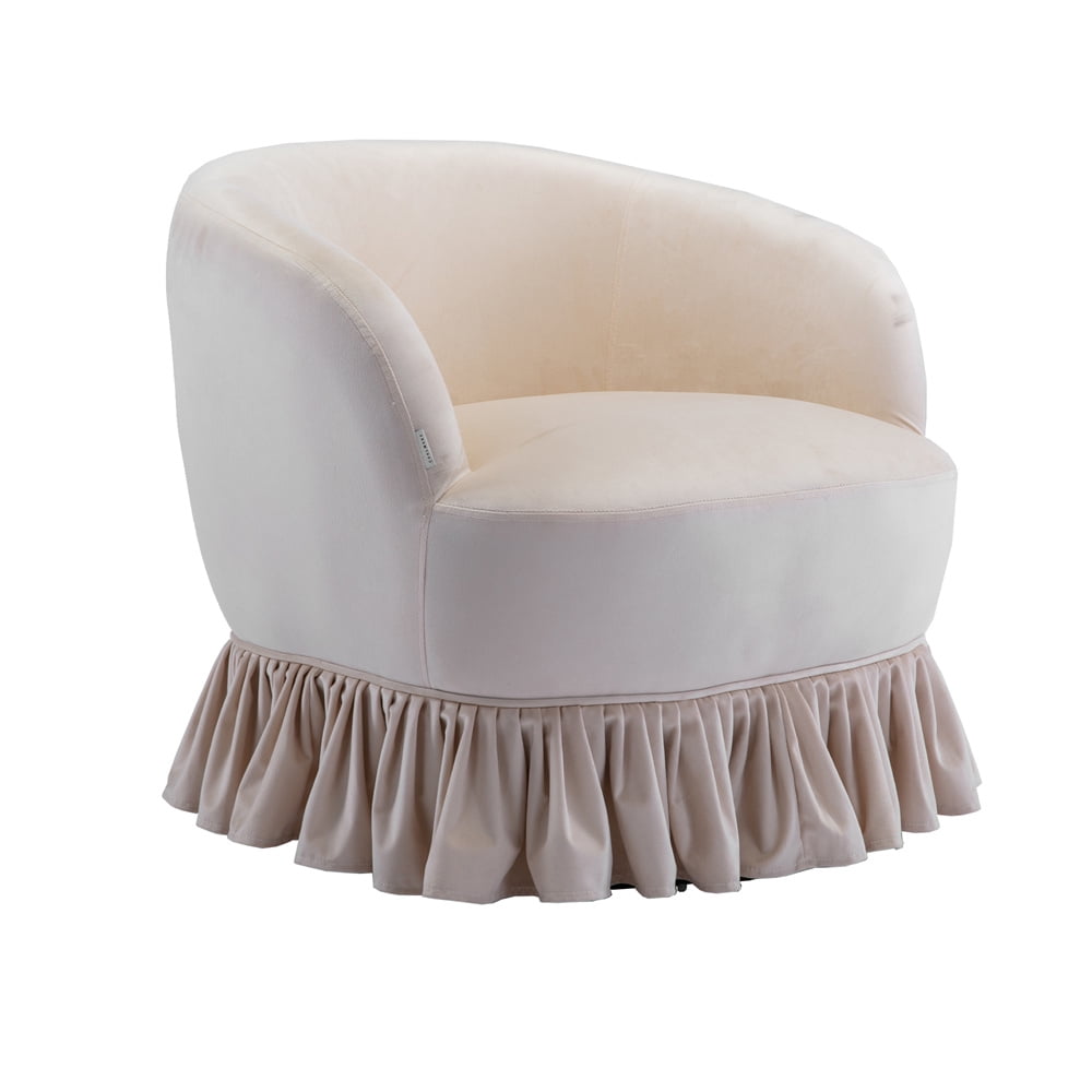 Swivel Barrel Chair, Comfy Round Accent Sofa Chair with Ruffled Edge ...
