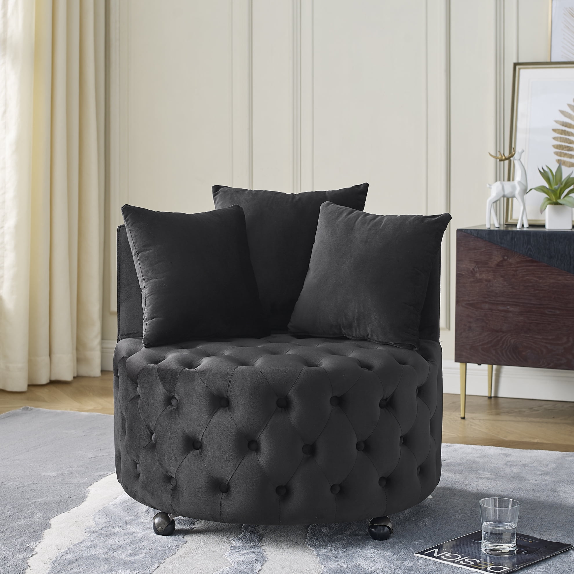 Swivel Barrel Chair ,Elegant Accent Chair with Button Tufted Design and ...