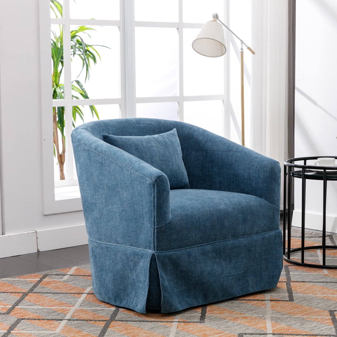 Swivel Barrel Chair, Linen Blend Single Sofa Chair with Pillow and ...