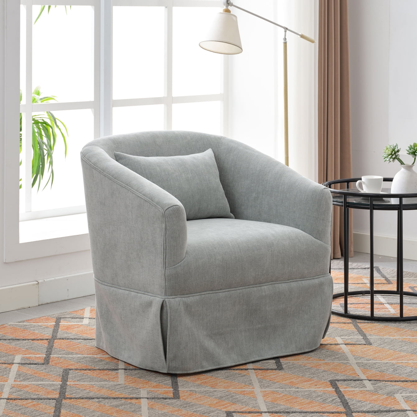 Swivel Barrel Chair, Linen Blend Single Sofa Chair with Pillow and ...