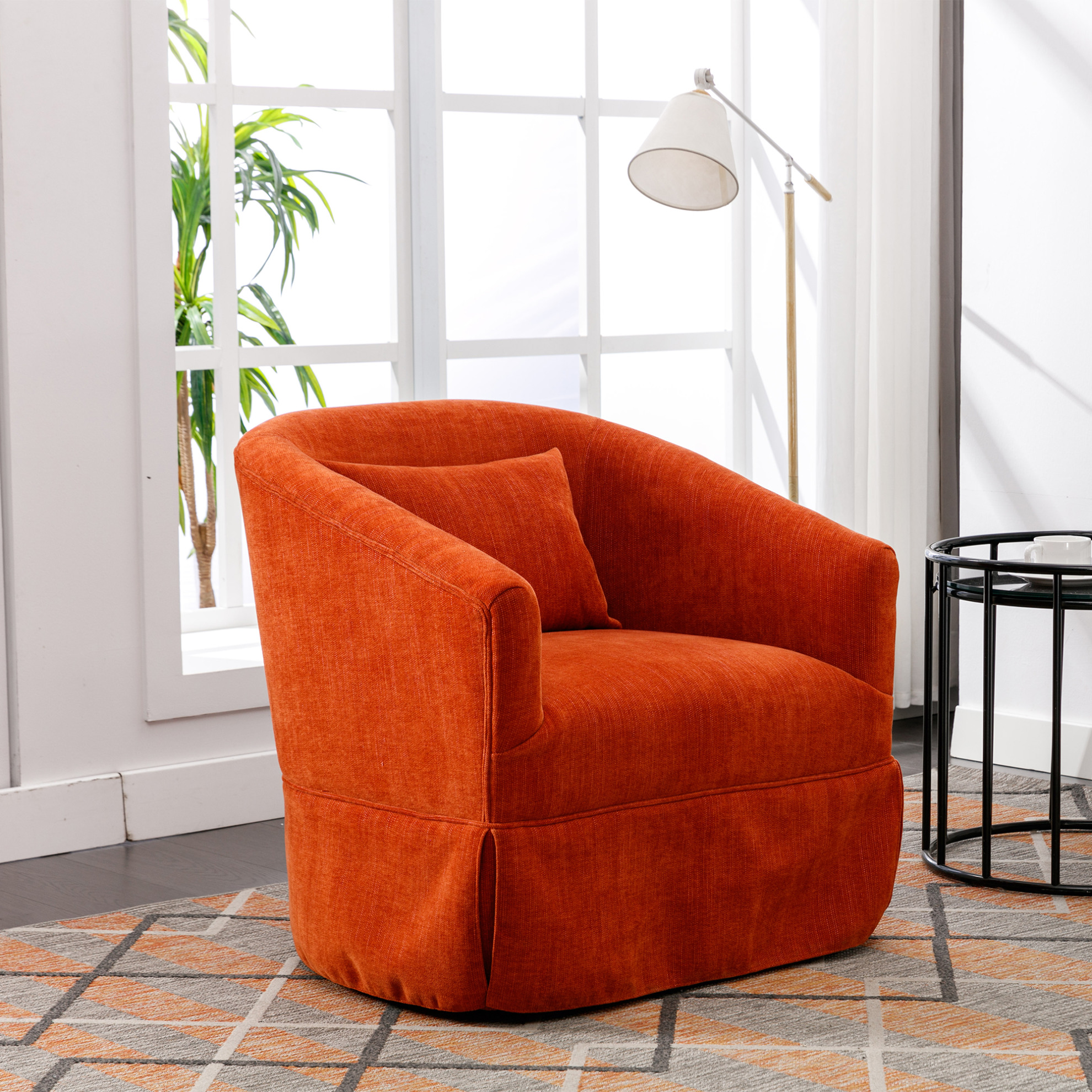 Swivel Barrel Chair, Linen Blend Single Sofa Chair with Pillow and ...