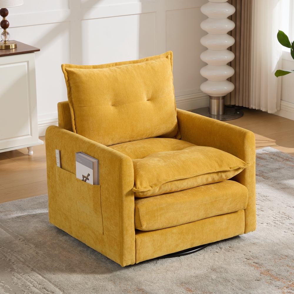 Swivel Barrel Chair - Mid Century Modern Chair, Thick Padded Arm Chair ...