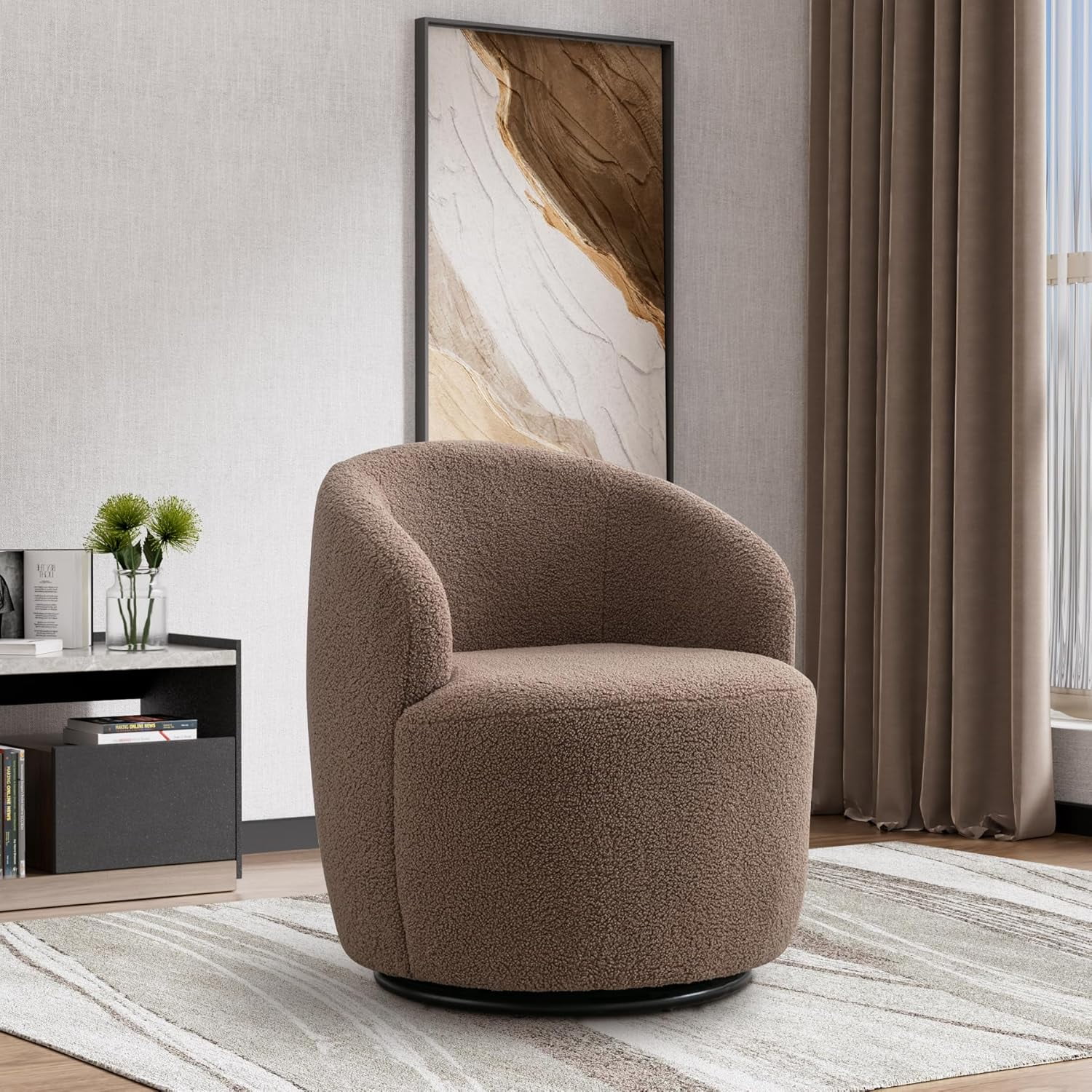 Swivel Barrel Chair, Modern Boucle Swivel Accent Chair, Sherpa Round ...