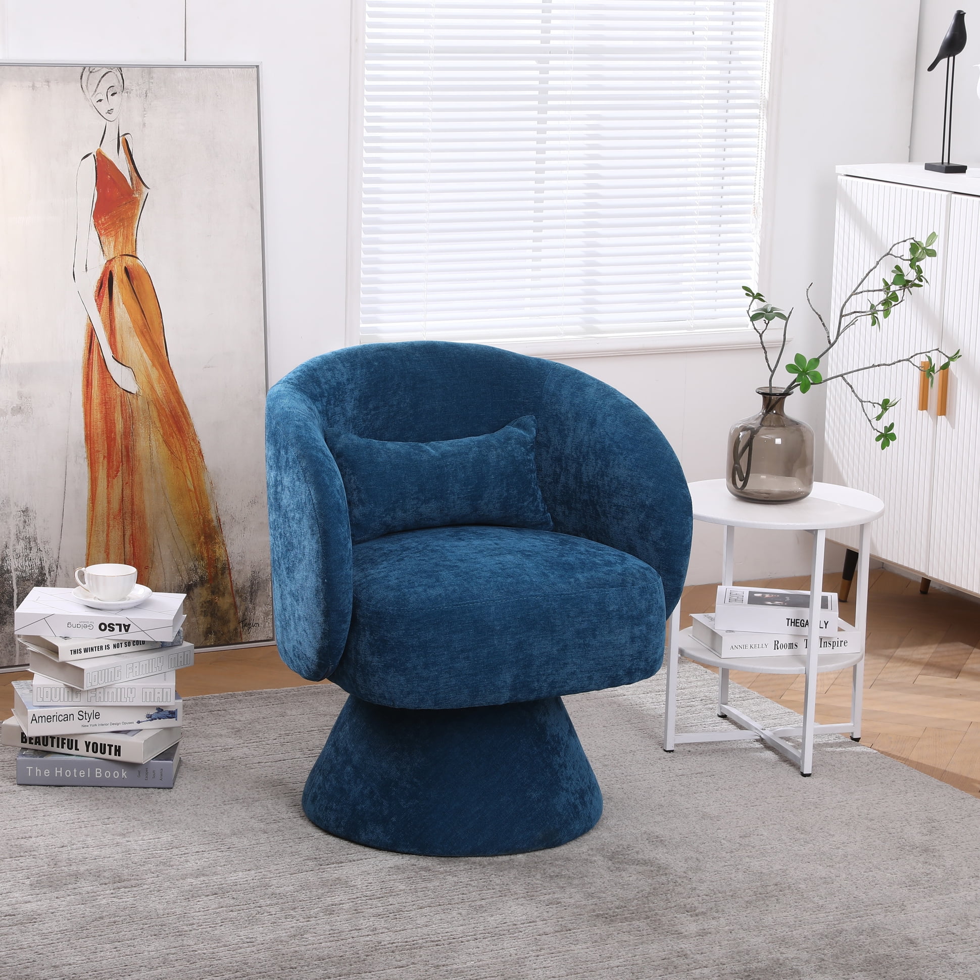 Swivel Barrel Chair, Modern Linen Fabric Accent Chair Armchair with ...
