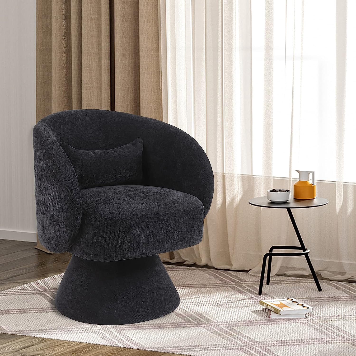 Swivel Barrel Chair, Modern Linen Fabric Upholstered Accent Chair ...