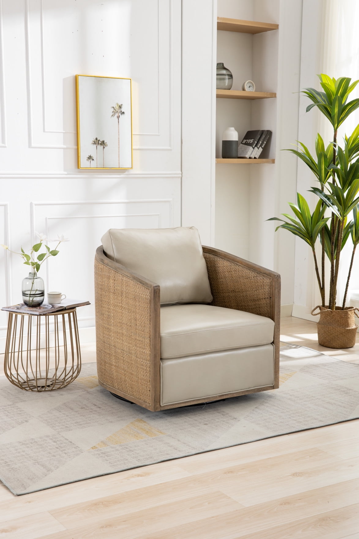 Swivel Barrel Chair, Modern Round Accent Arm Chair with Soft Paded Seat ...
