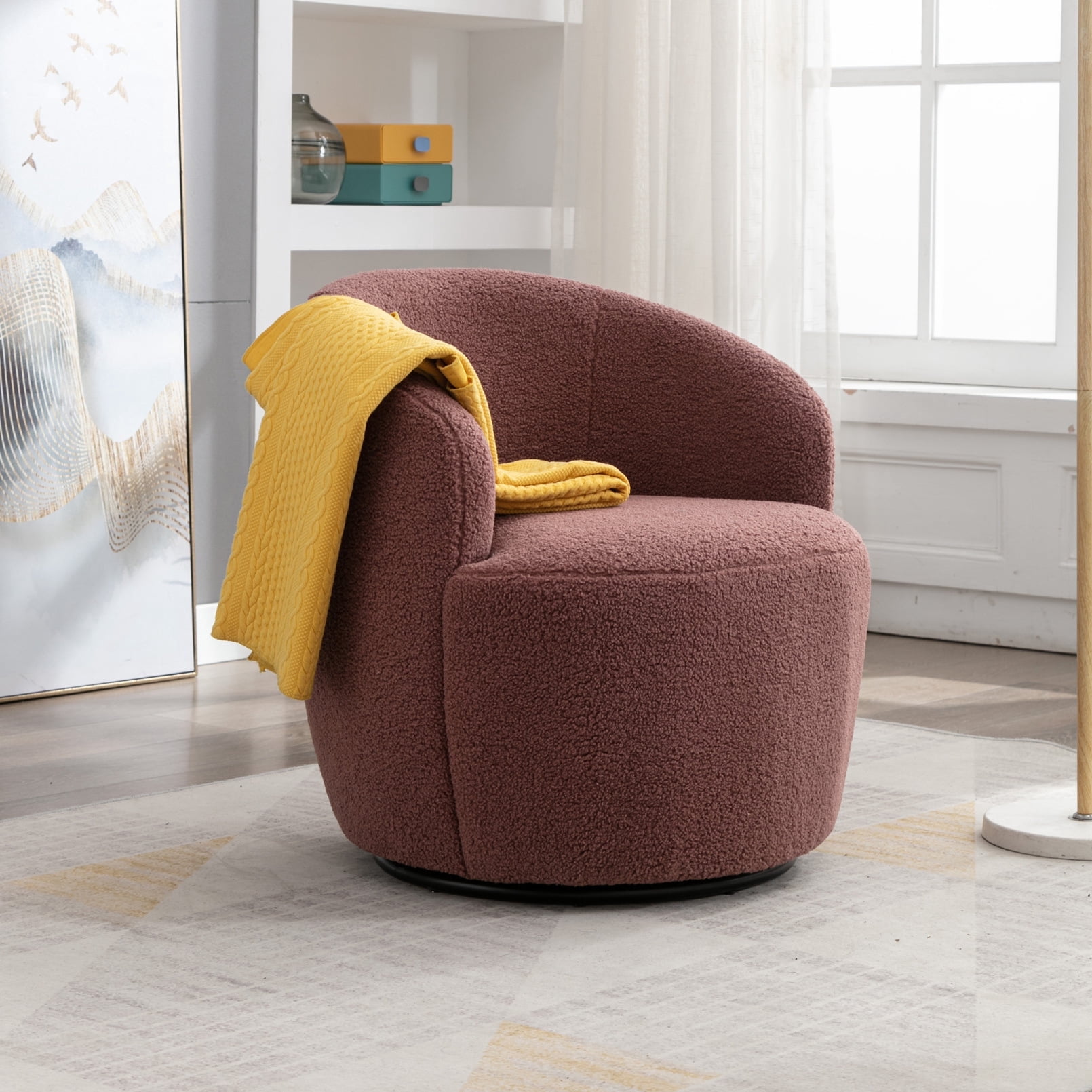 Swivel Barrel Chair,Modern Round Accent Arm Chairs With Black Powder ...