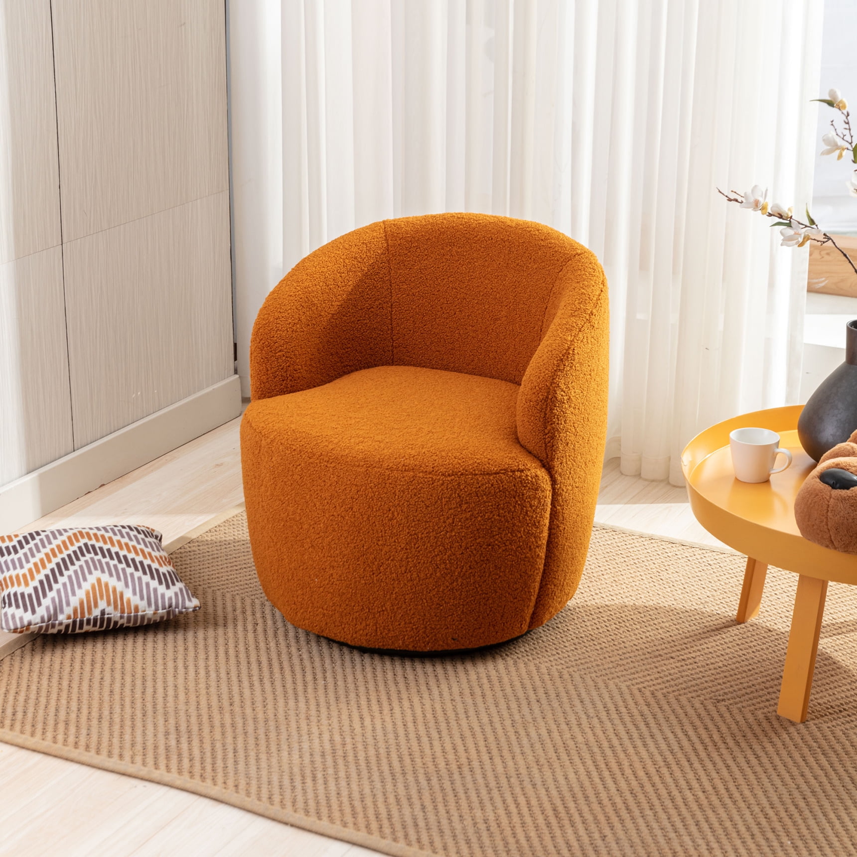 Swivel Barrel Chair, Modern Upholstered Round Swivel Accent Chairs with ...
