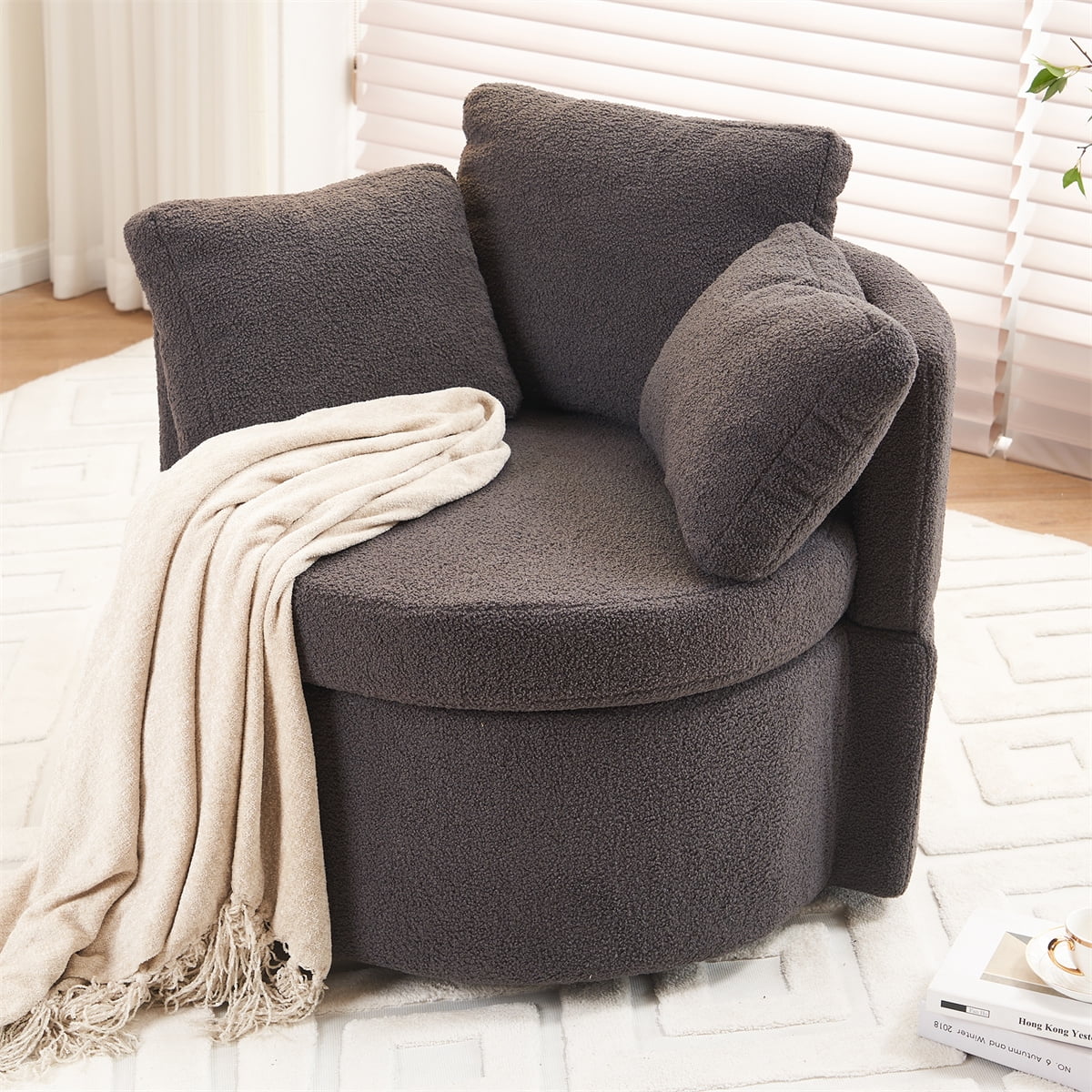Swivel Barrel Chair, Oversize Round Swivel Accent Chair with Storage ...