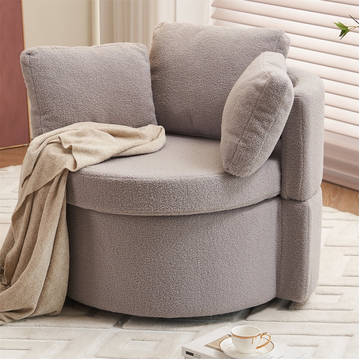 Swivel Barrel Chair, Oversize Round Swivel Accent Chair with Storage ...