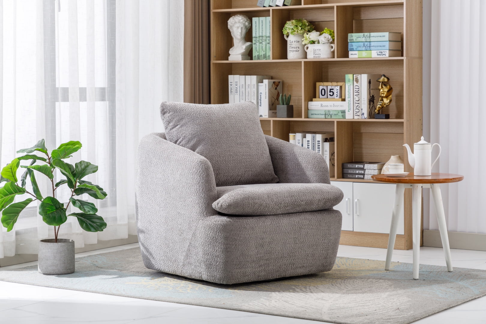 Swivel Barrel Chair, Round Accent Chair with 1 Pillow, Modern ...