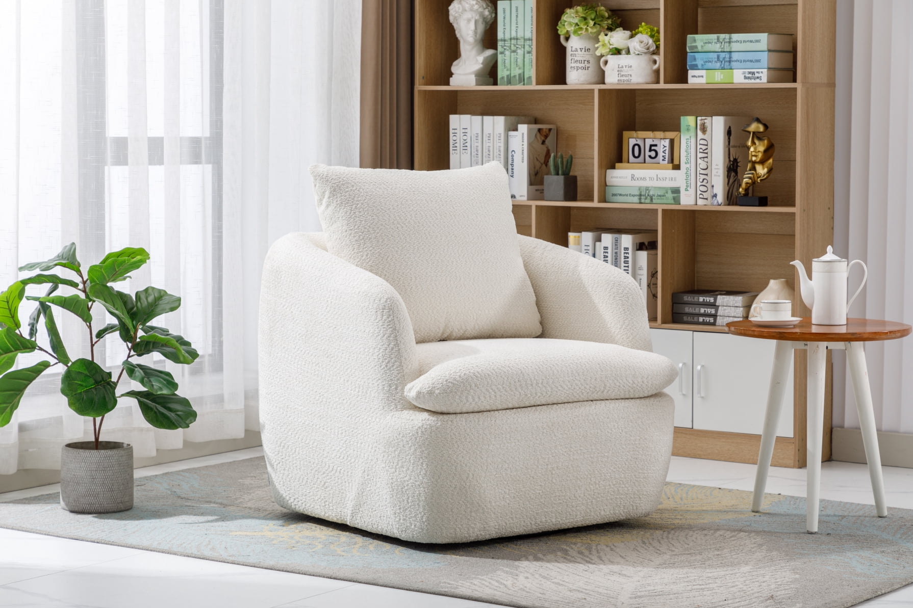 Swivel Barrel Chair, Round Accent Chair with 1 Pillow, Modern ...
