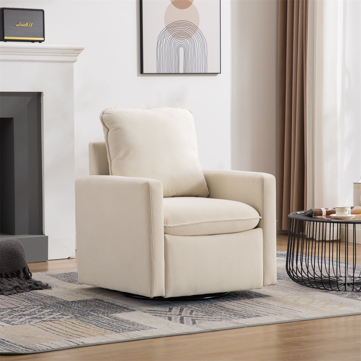 Swivel Barrel Chair, Round Accent Chair with High Backrest and Armrest ...