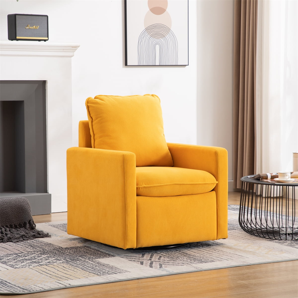 Swivel Barrel Chair, Round Accent Chair with High Backrest and Armrest ...