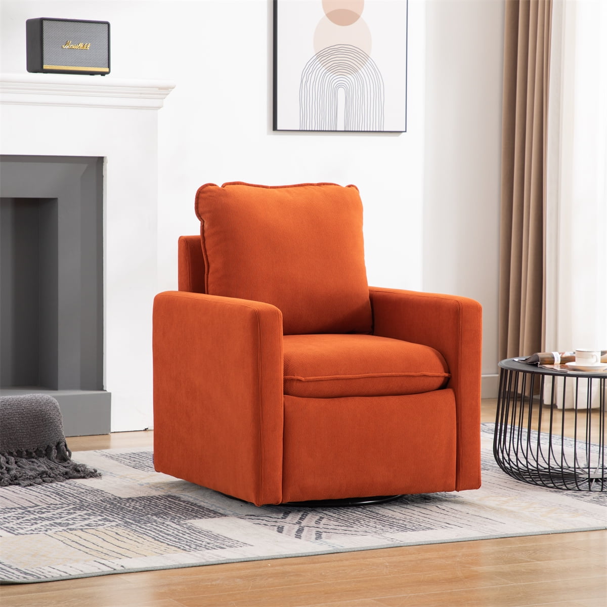 Swivel Barrel Chair, Round Accent Chair with High Backrest and Armrest ...