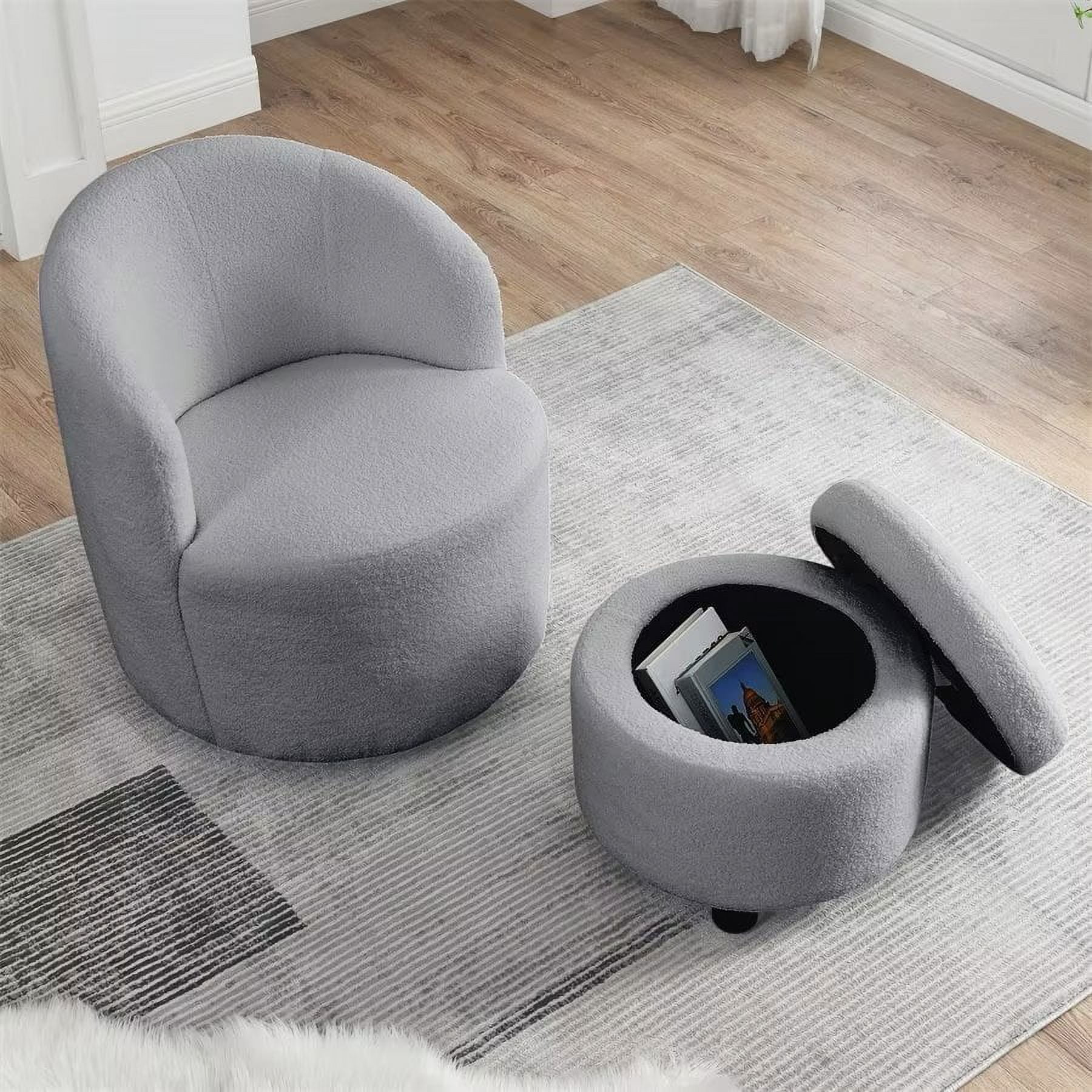 Swivel Barrel Chair with Round Storage Ottoman, Leisure Club Chair with ...