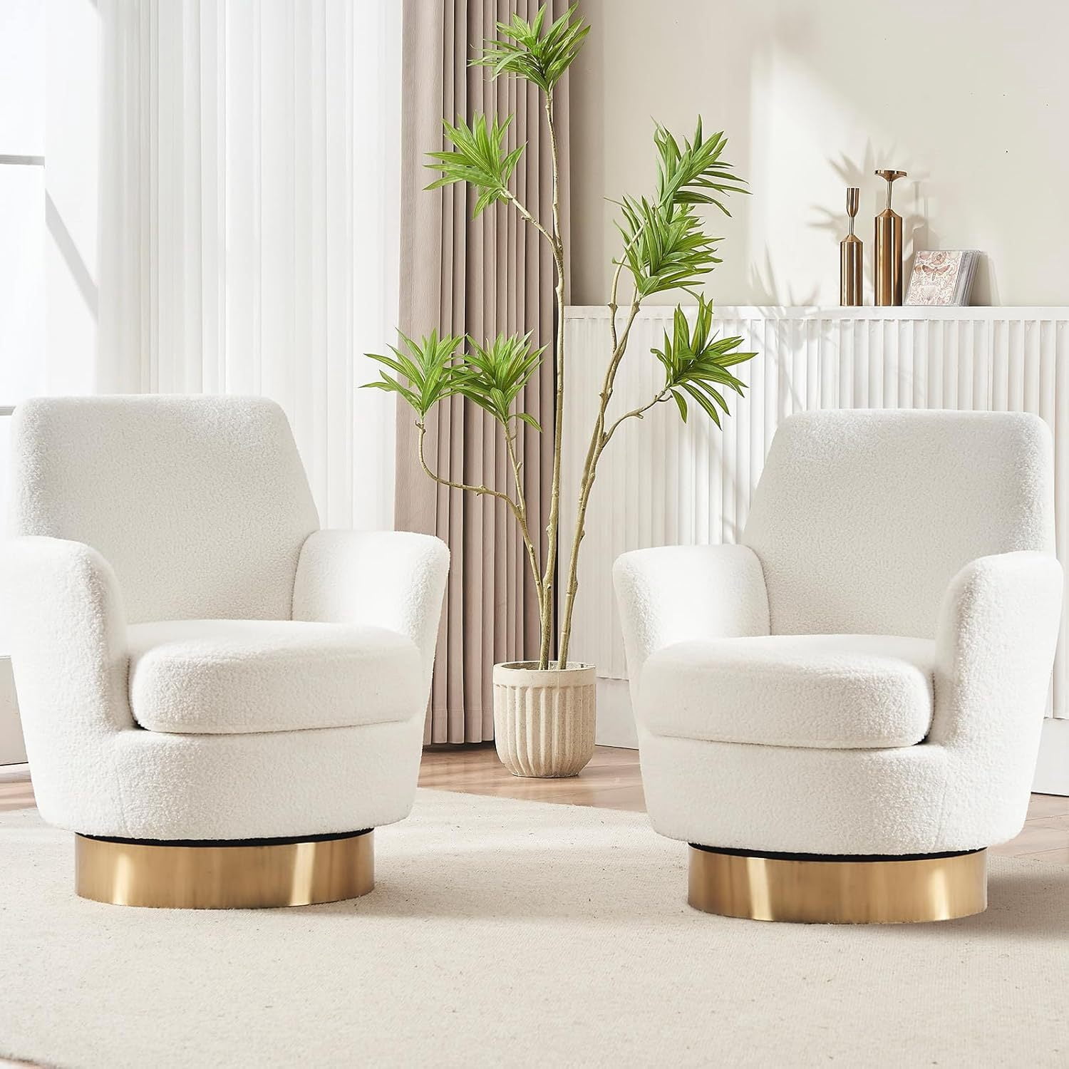Swivel Barrel Chair Set of 2,Modern Comfy Teddy Upholstered Round ...