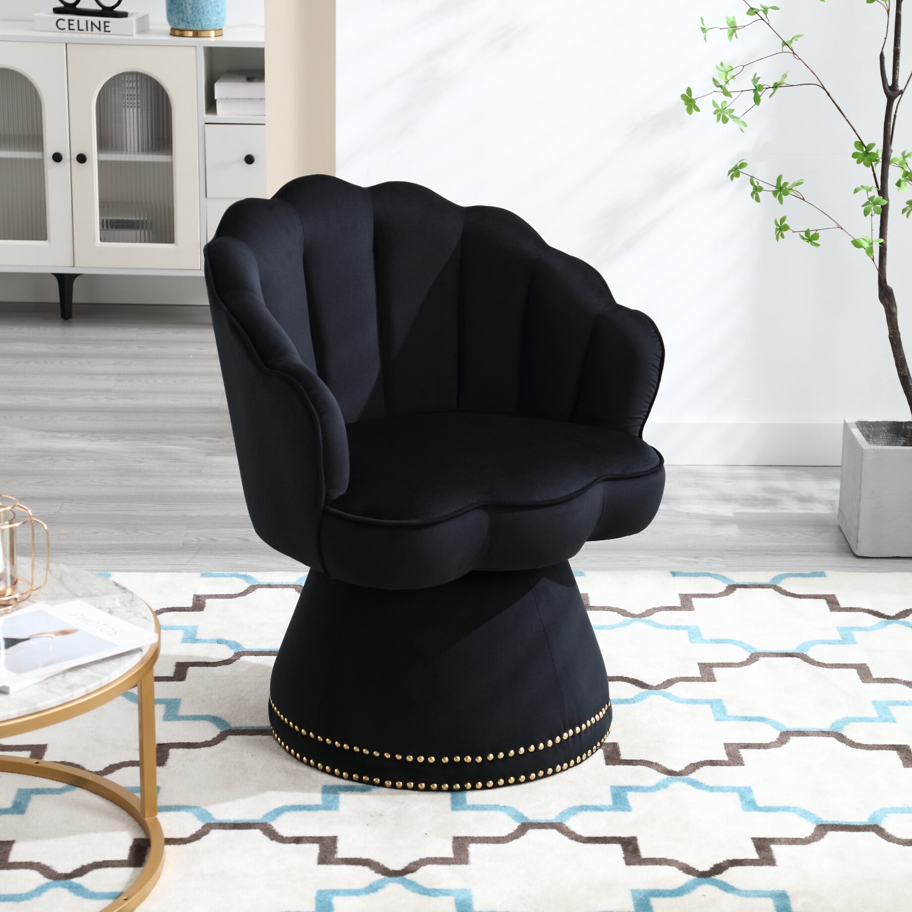Swivel Barrel Chair, Shell Shaped Accent Chairs with Backrest, Single ...