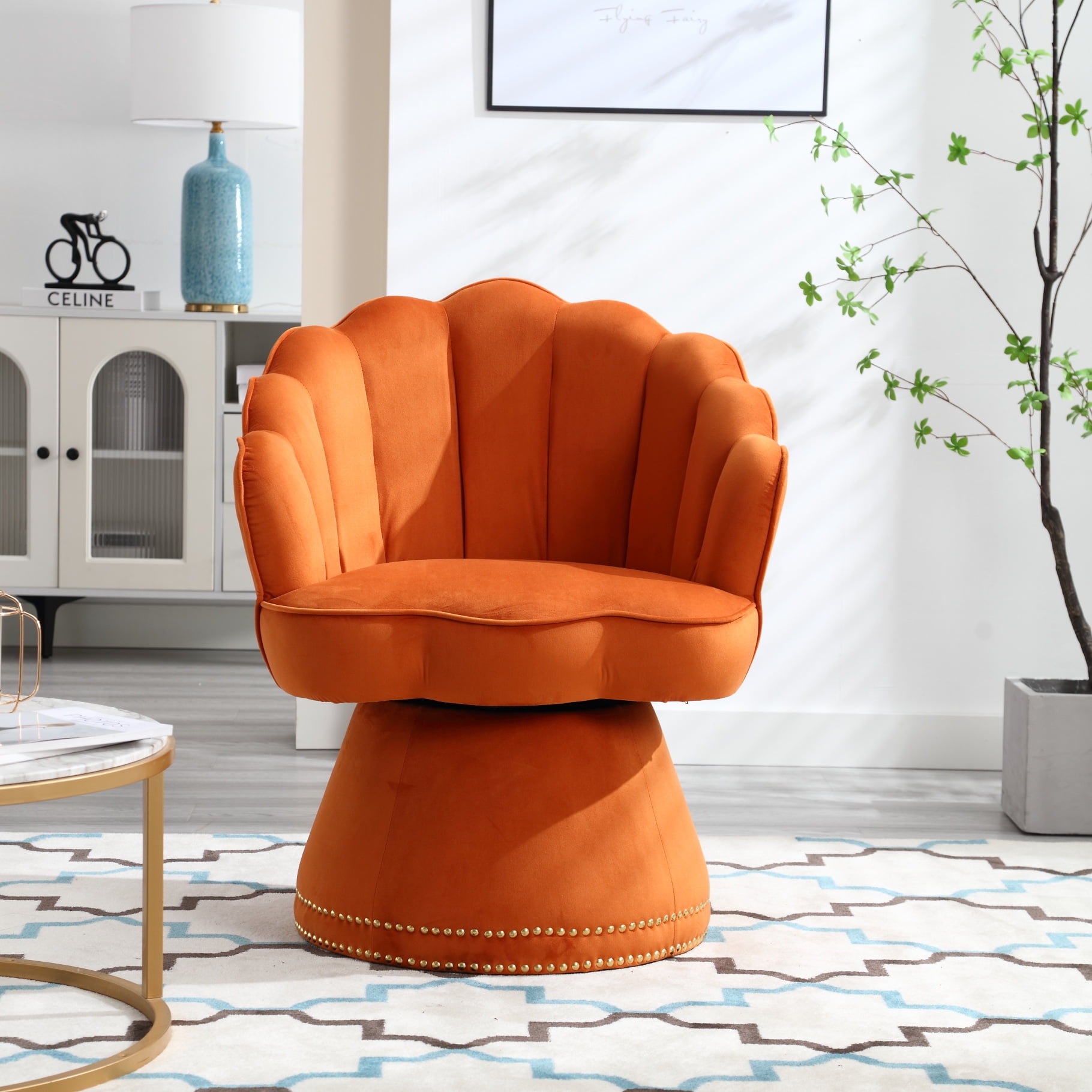 Swivel Barrel Chair, Shell Shaped Accent Chairs with Backrest, Single ...