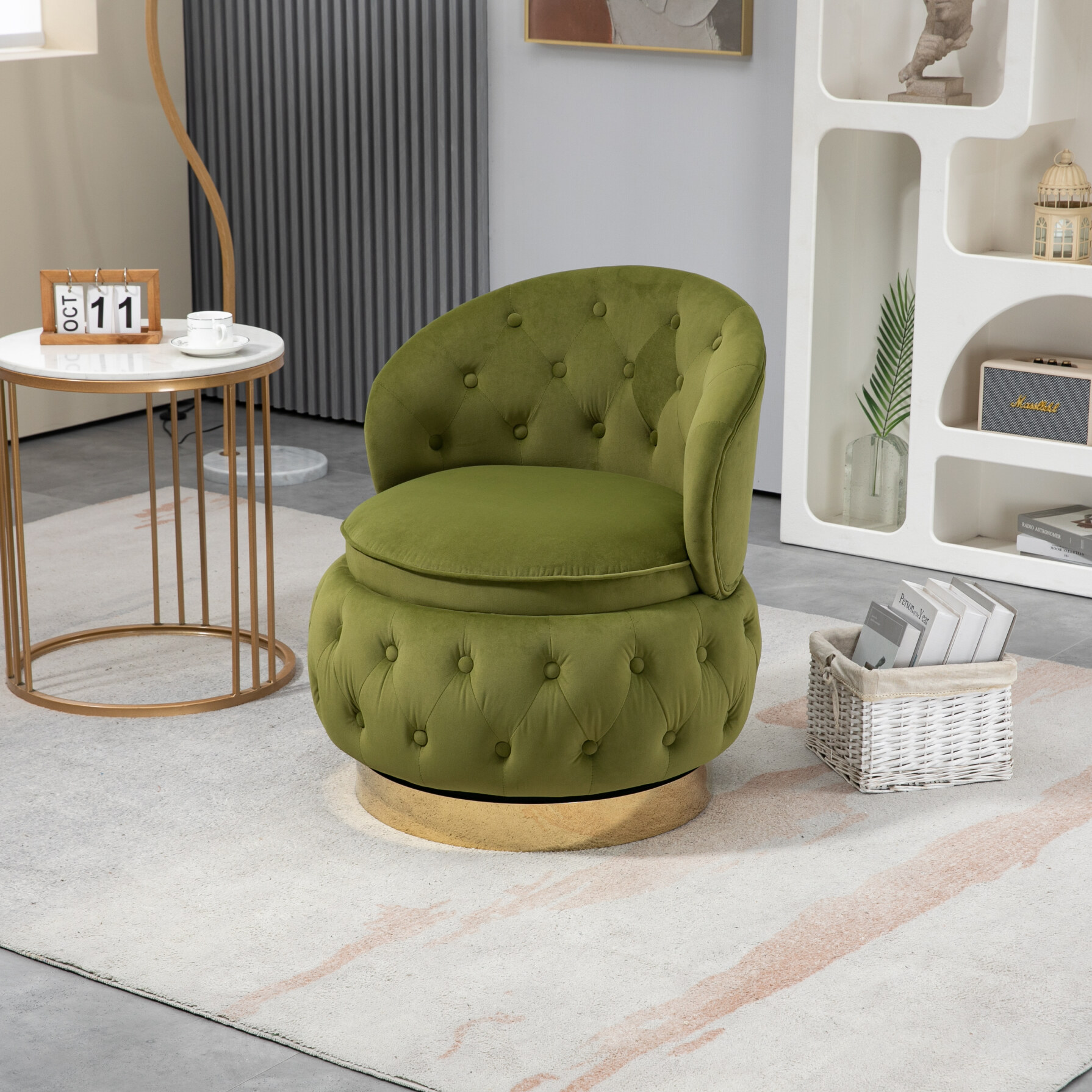 Swivel Barrel Chair with Storage, 360 Degree Cuddle Accent Chair with ...
