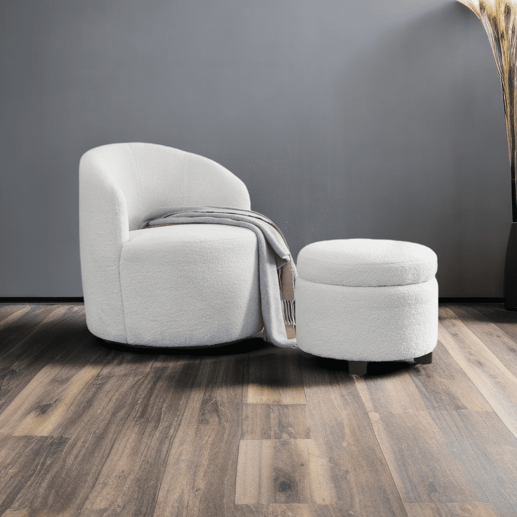 Swivel Barrel Chair with Storage Ottoman, Comfy Boucle Sherpa Accent ...