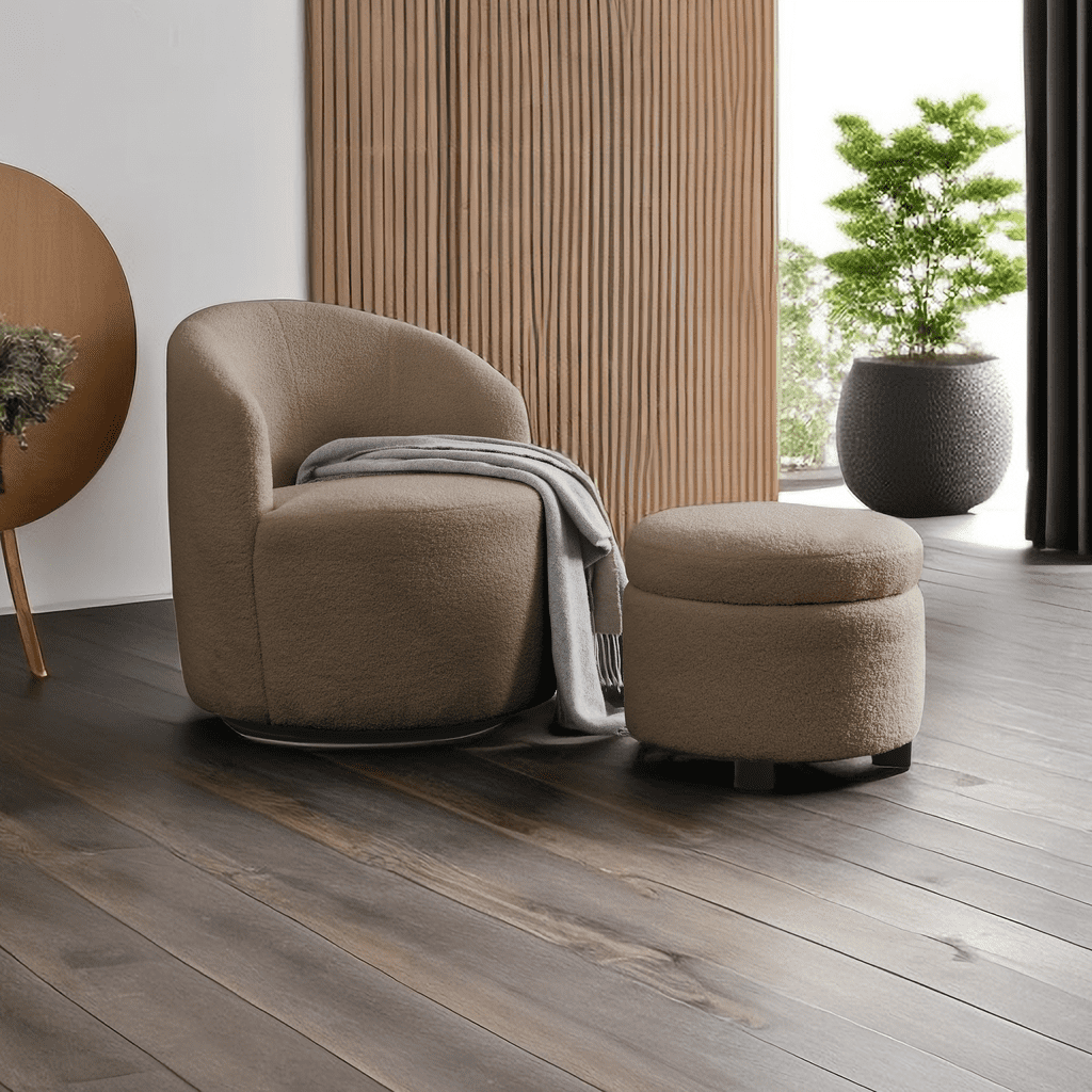 Swivel Barrel Chair with Storage Ottoman, Comfy Boucle Sherpa Accent ...