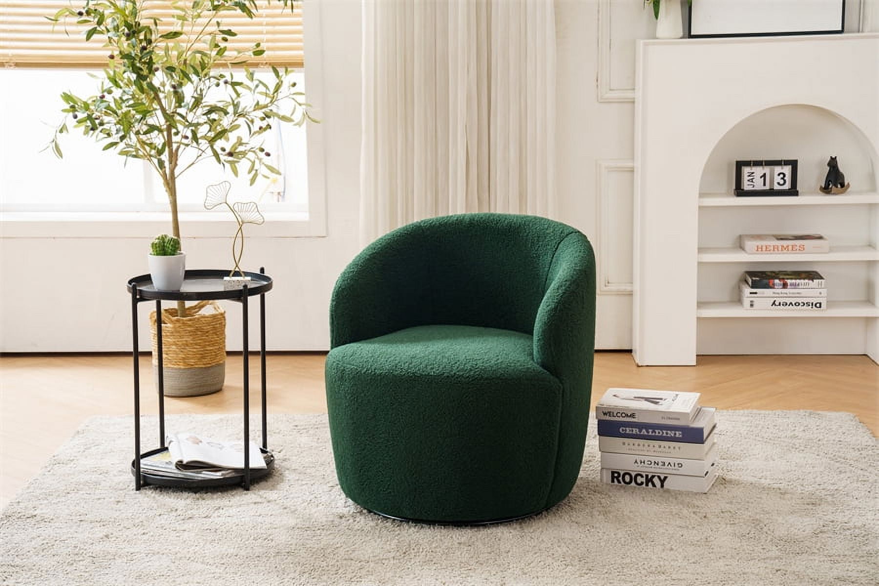 Green Teddy Fabric Swivel Barrel Chair with Stable Metal Base, 25.2''L ...