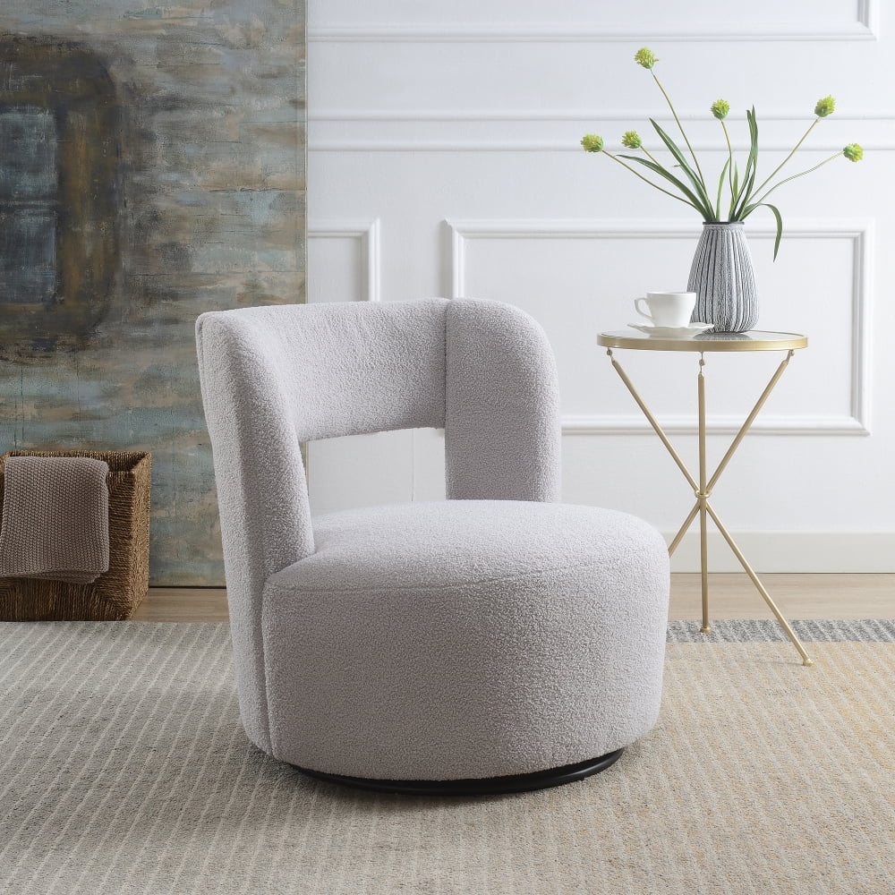 Swivel Barrel Chair, Teddy Fabric Upholstered Modern Round Accent Arm ...