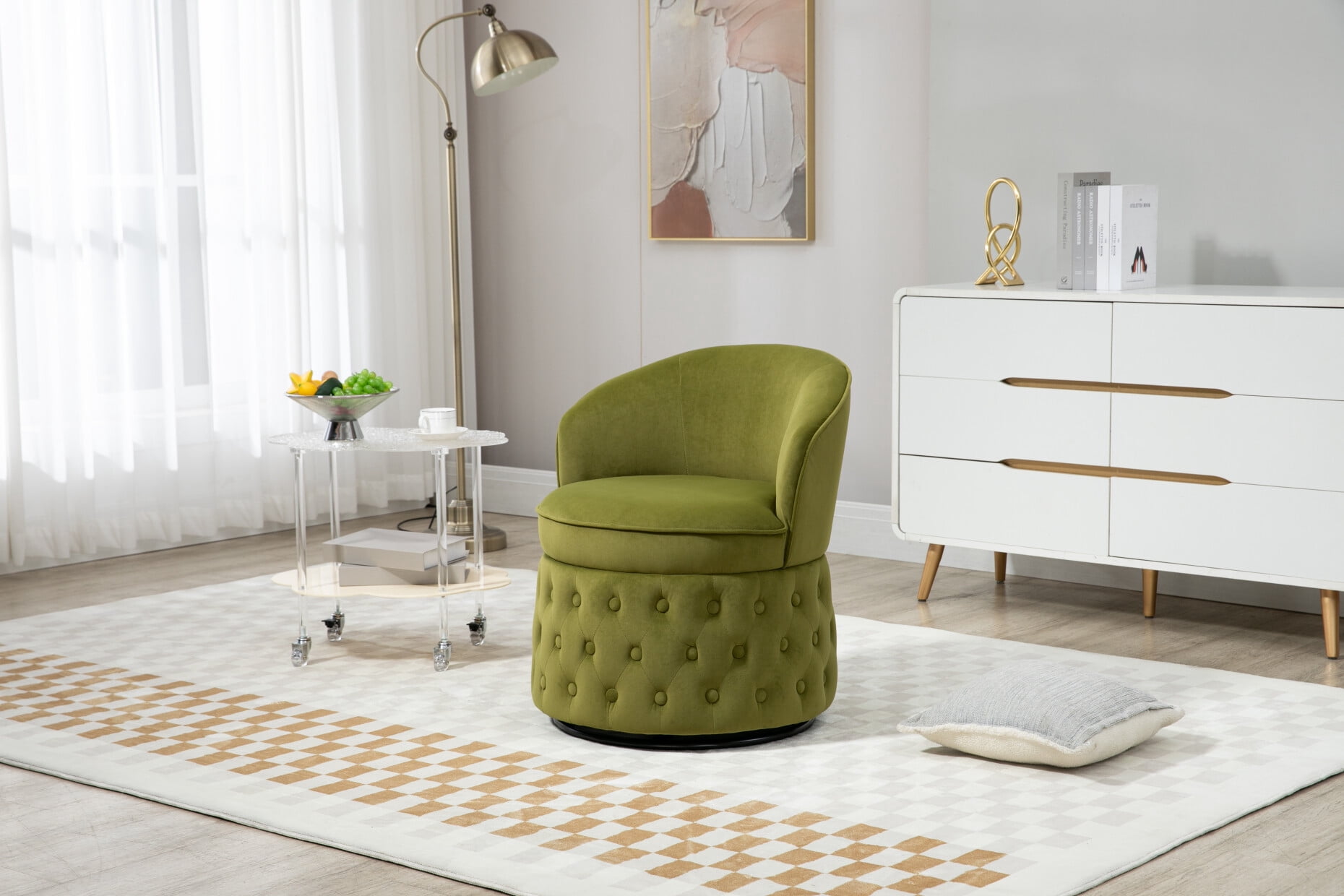 Swivel Barrel Chair, Upholstered Modern Round Accent Arm Chairs, 360 ...