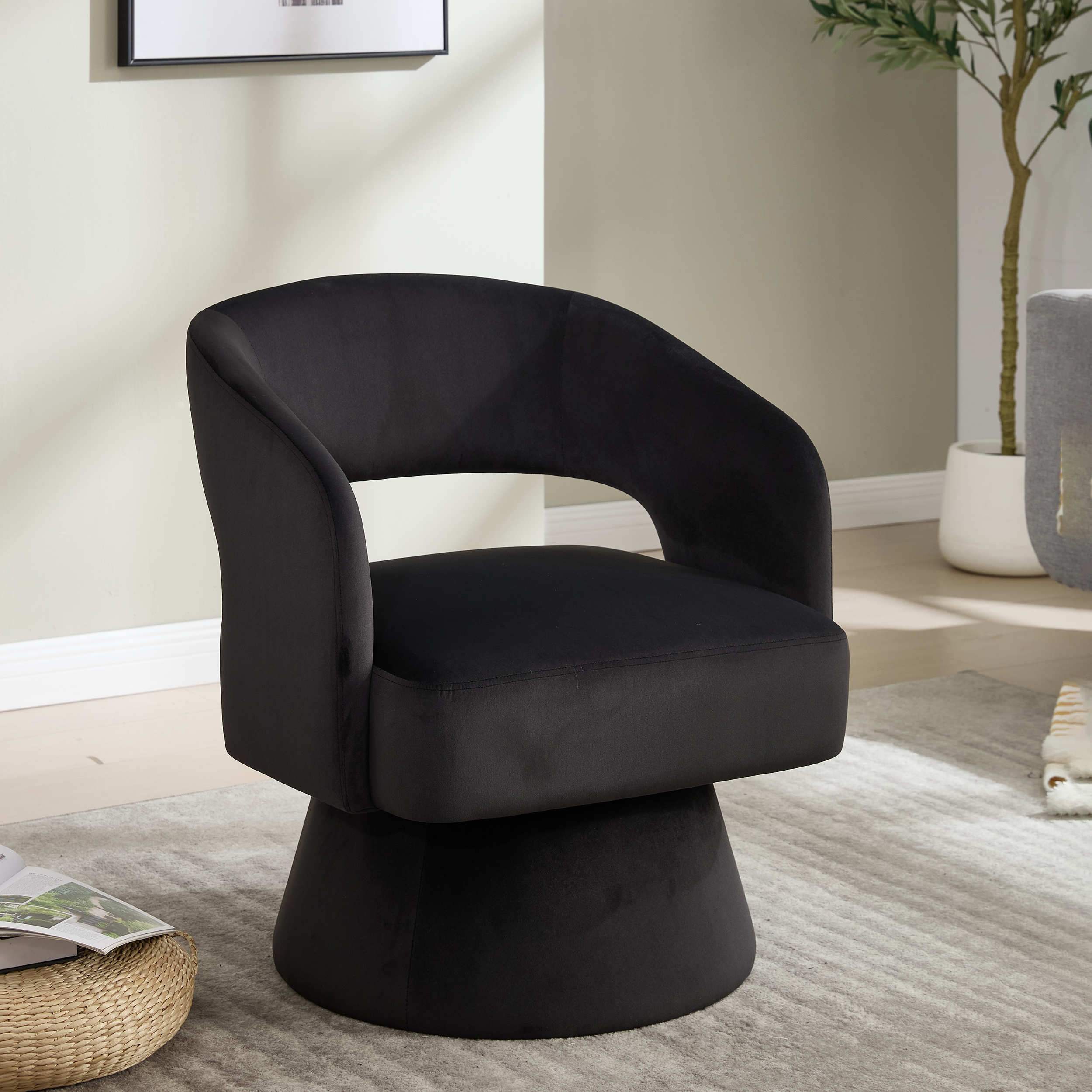Swivel Barrel Chair, Velvet Accent Armchair, 360° Swivel Club Chair for ...