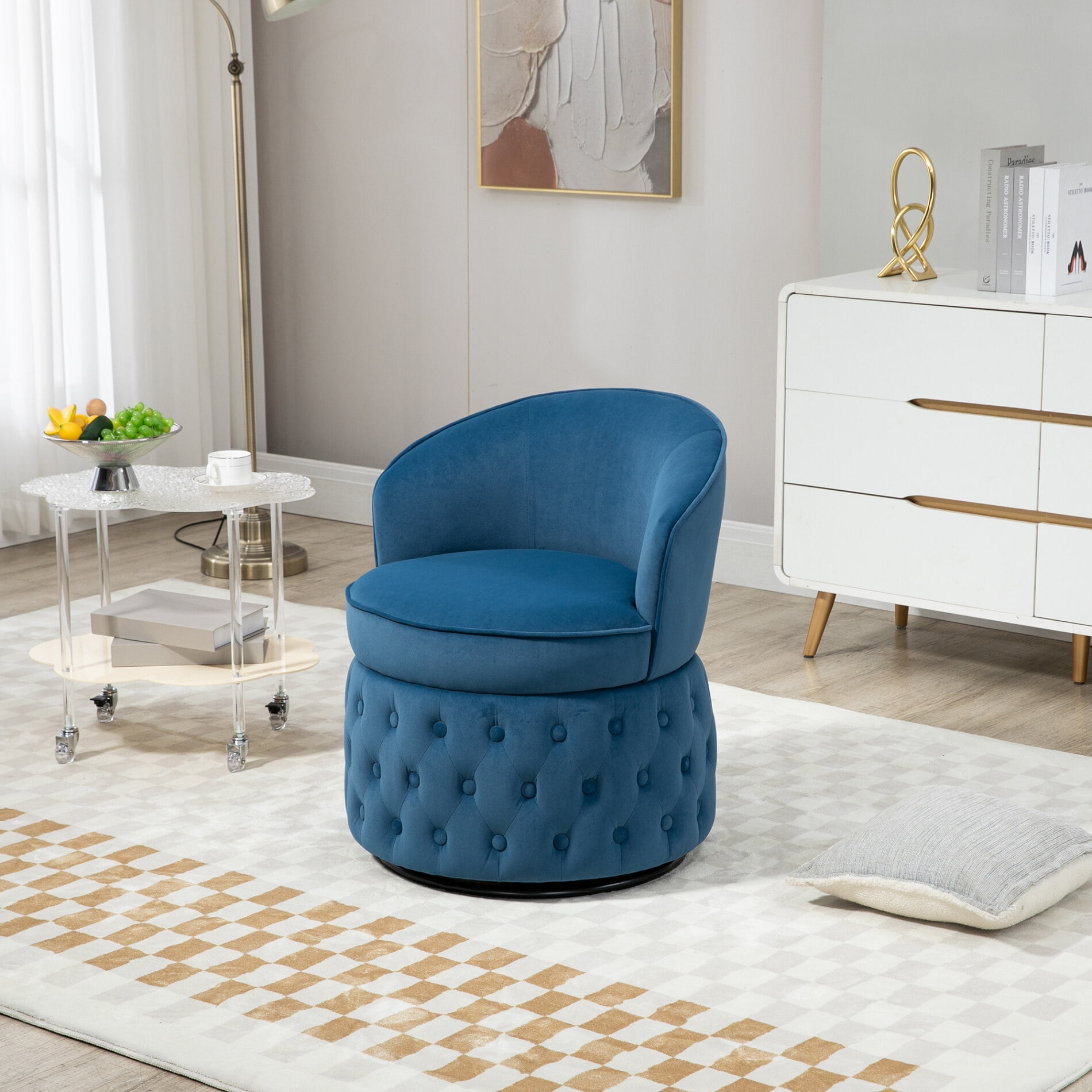 Triple Tree Swivel Barrel Chair, Velvet, Button Tufted, Oversized, 360 ...