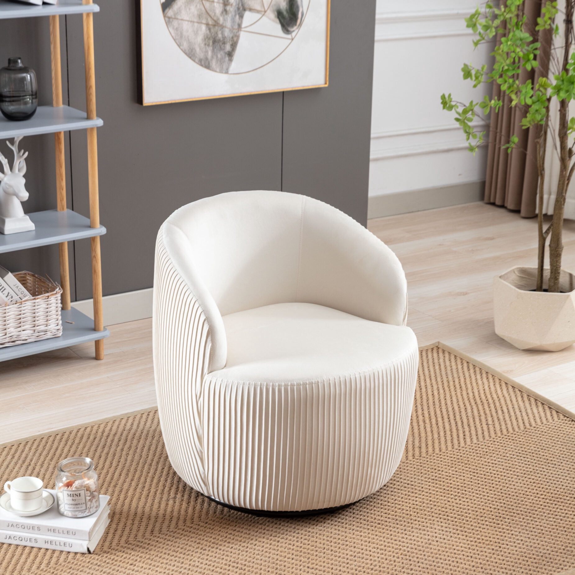 Swivel Barrel Chair, Velvet Round Accent Armchair, Comfy Upholstered ...