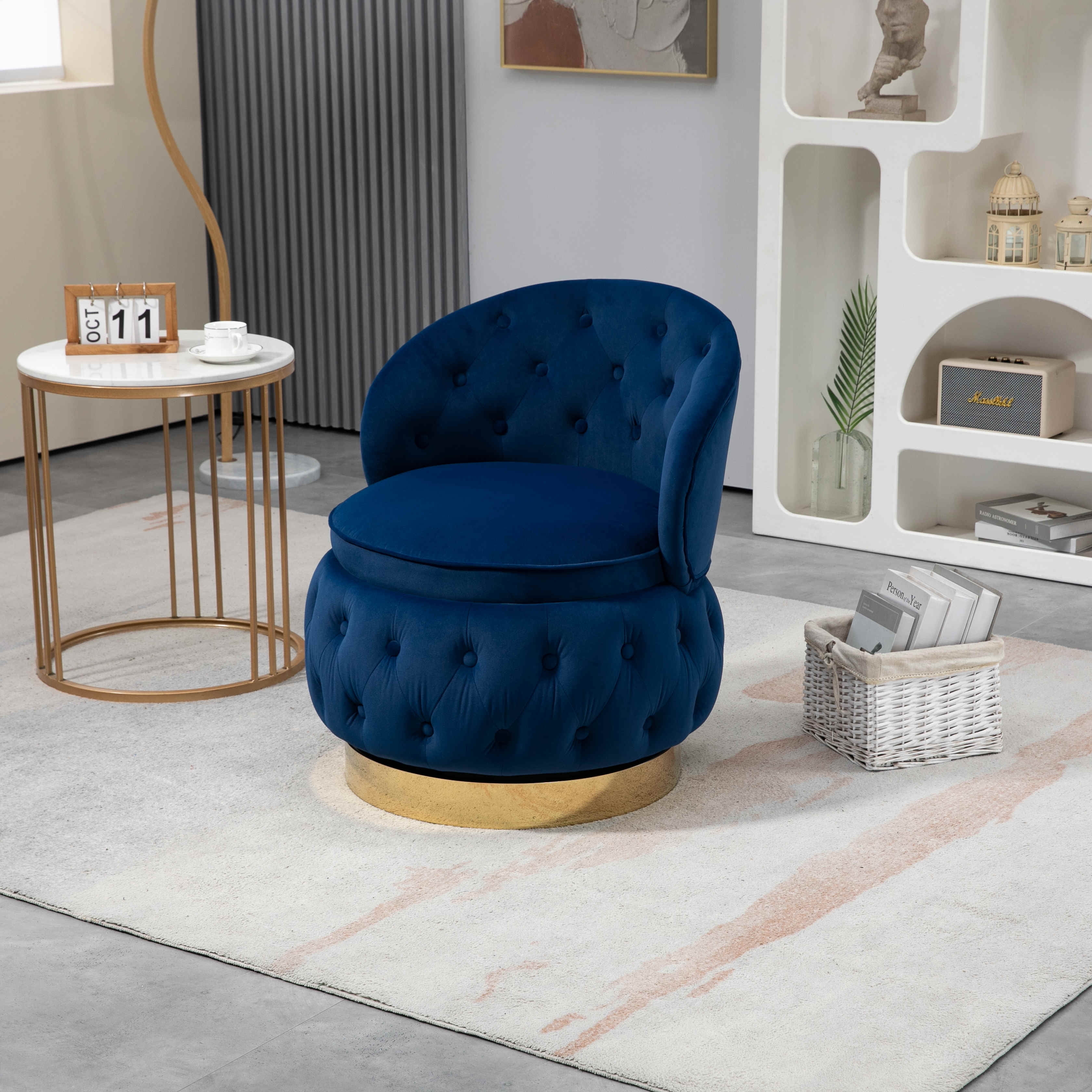 Swivel Barrel Chair, Velvet Sofa Chair With 360° Rotating Base ...