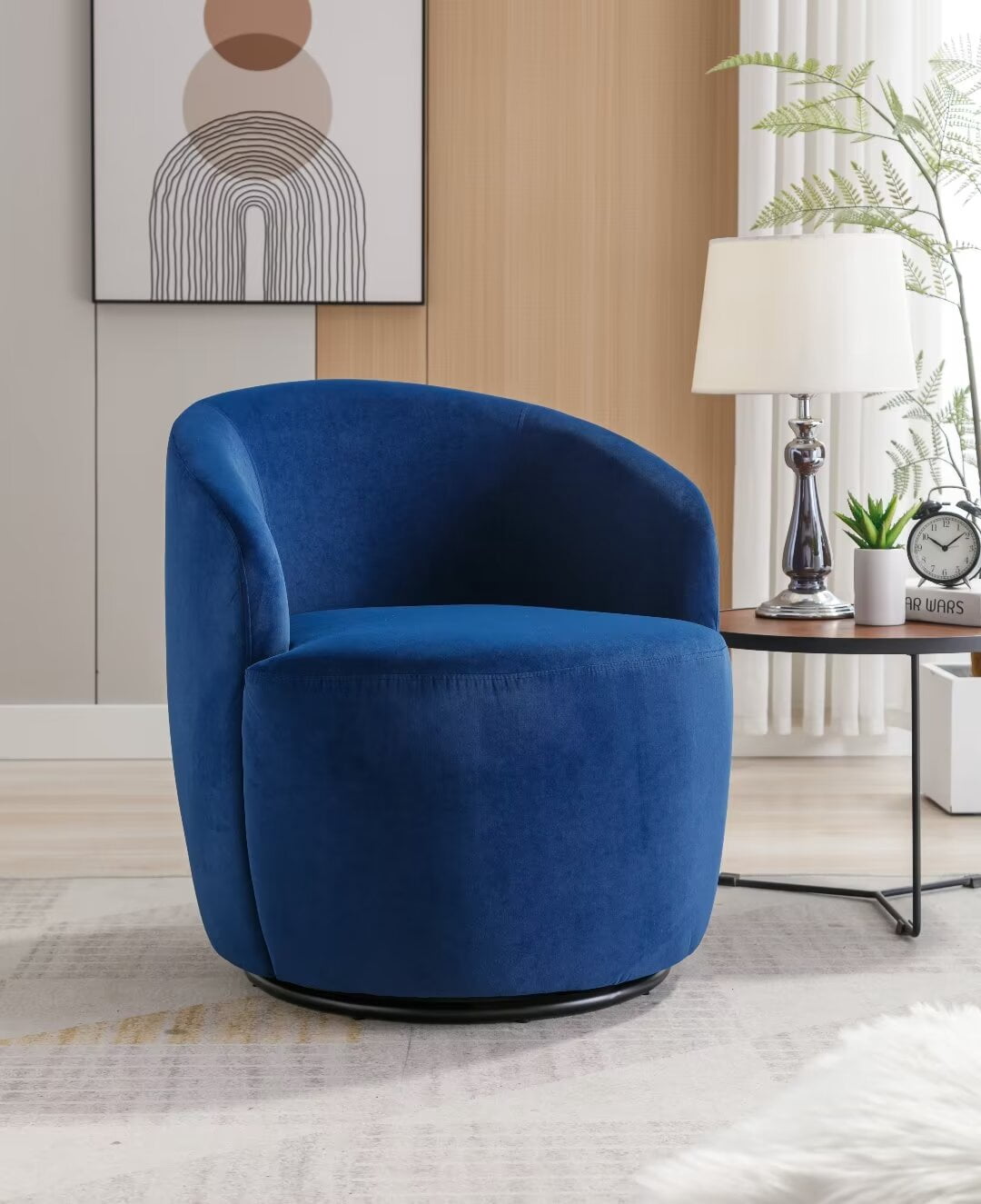 Swivel Barrel Chair, Velvet Upholstered Accent Chair Reading Chair with ...