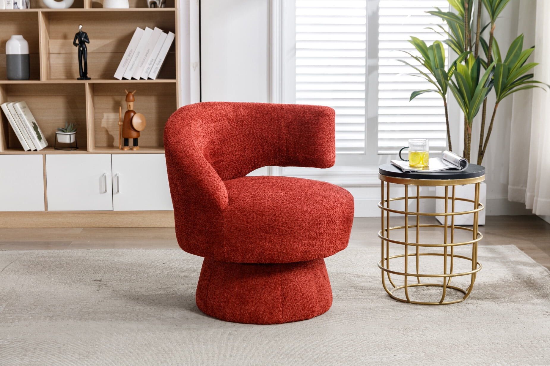 Swivel Barrel Chair With 360-Degree Rotation Base,Comfy Velvet Round ...