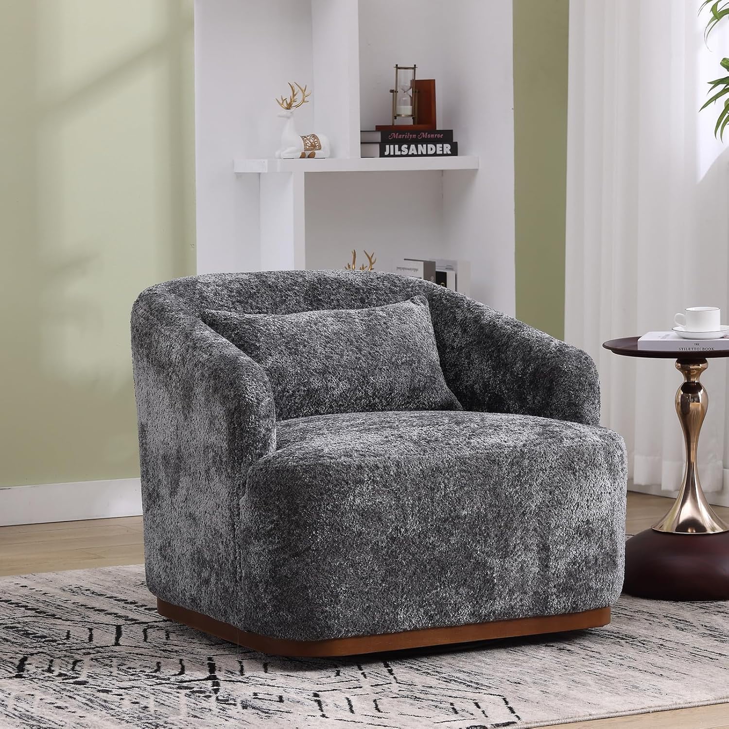 Swivel Barrel Chair with 360° Rotation - Upholstered Accent Armchair ...
