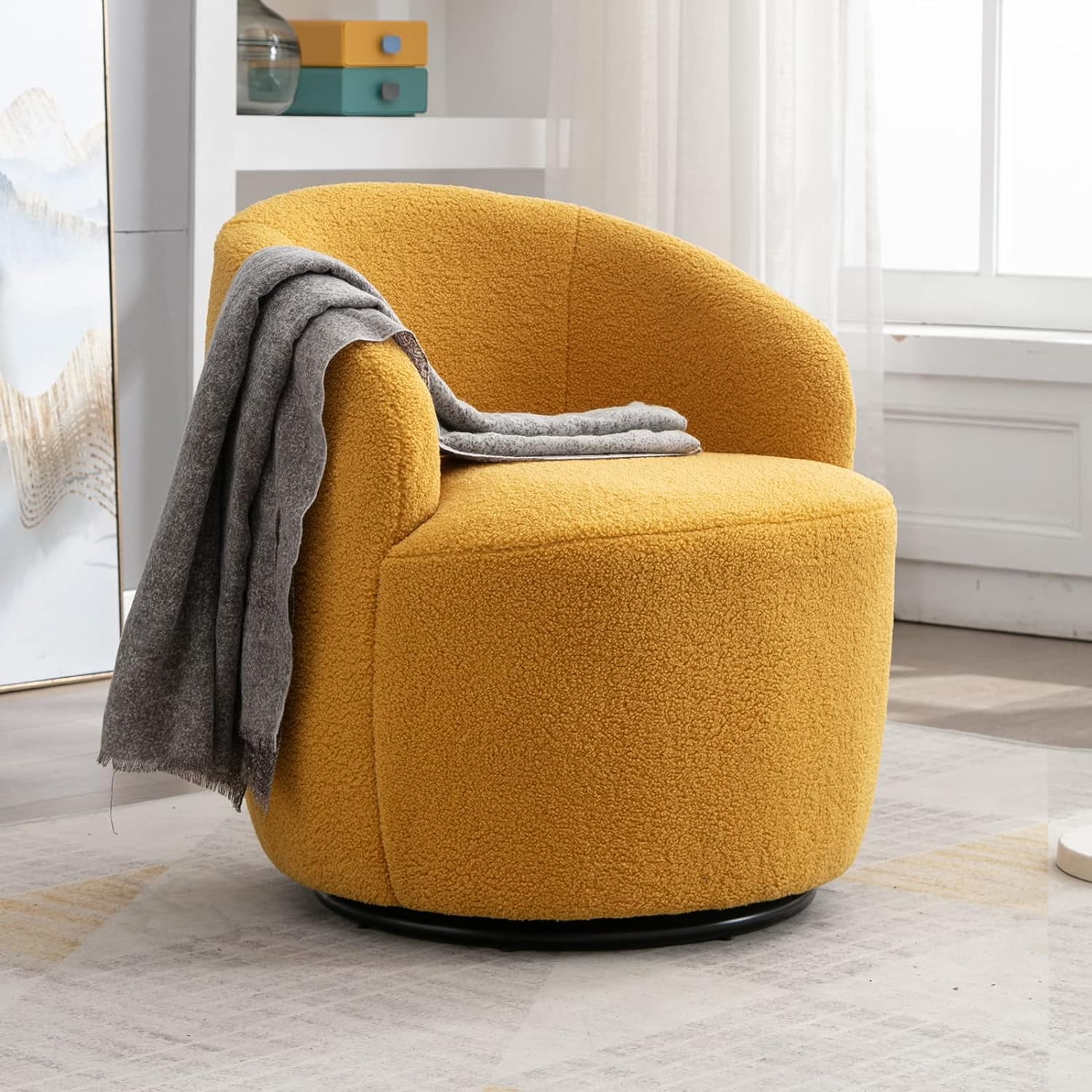 Swivel Barrel Chair with Teddy Fabric, Swivel Accent Chair, Sherpa ...