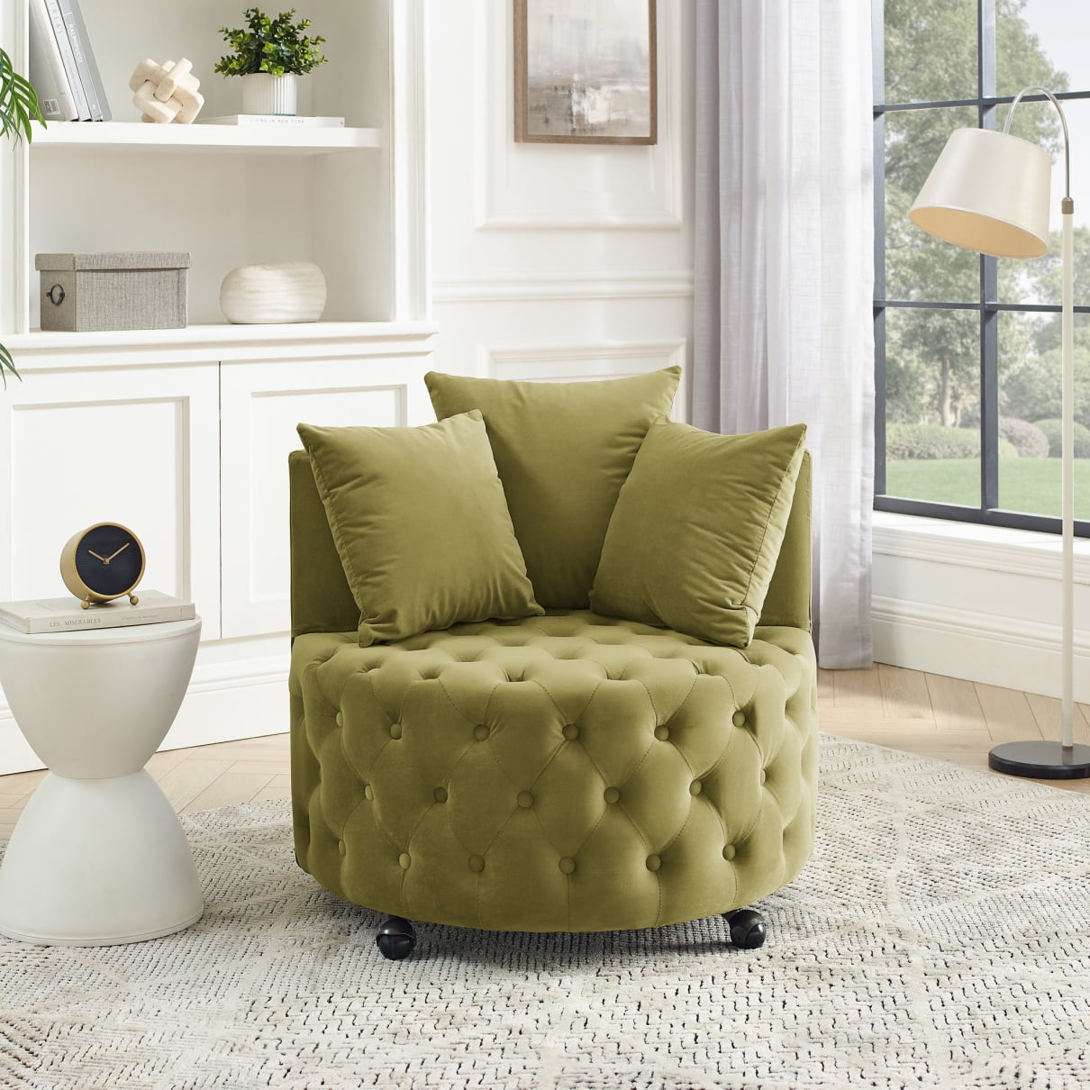 Swivel Barrel Velvet Chair with Button Tufted Design, Upholstered ...