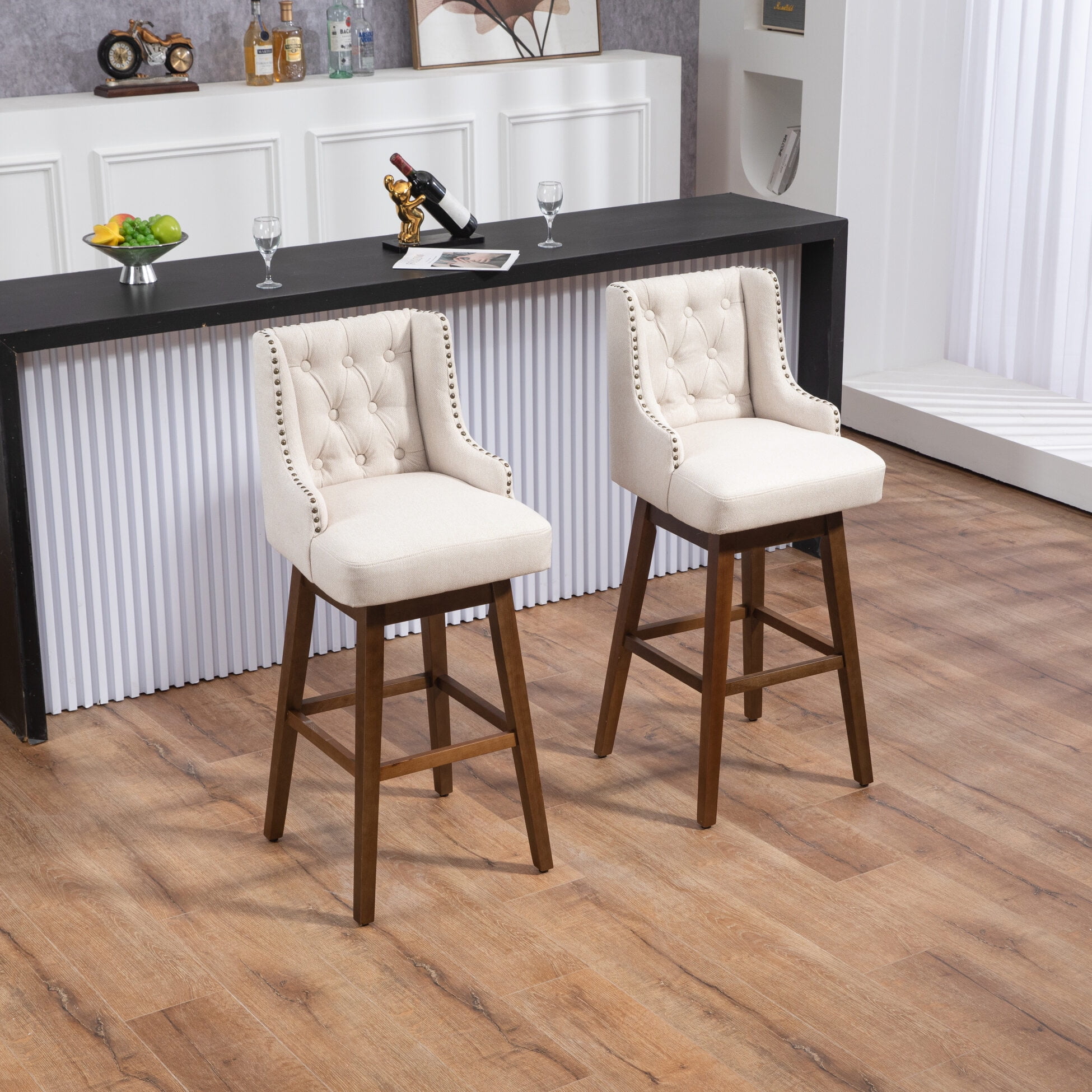 Swivel Barstools Set of 2, Counter Height Upholstered Bar Stool with ...