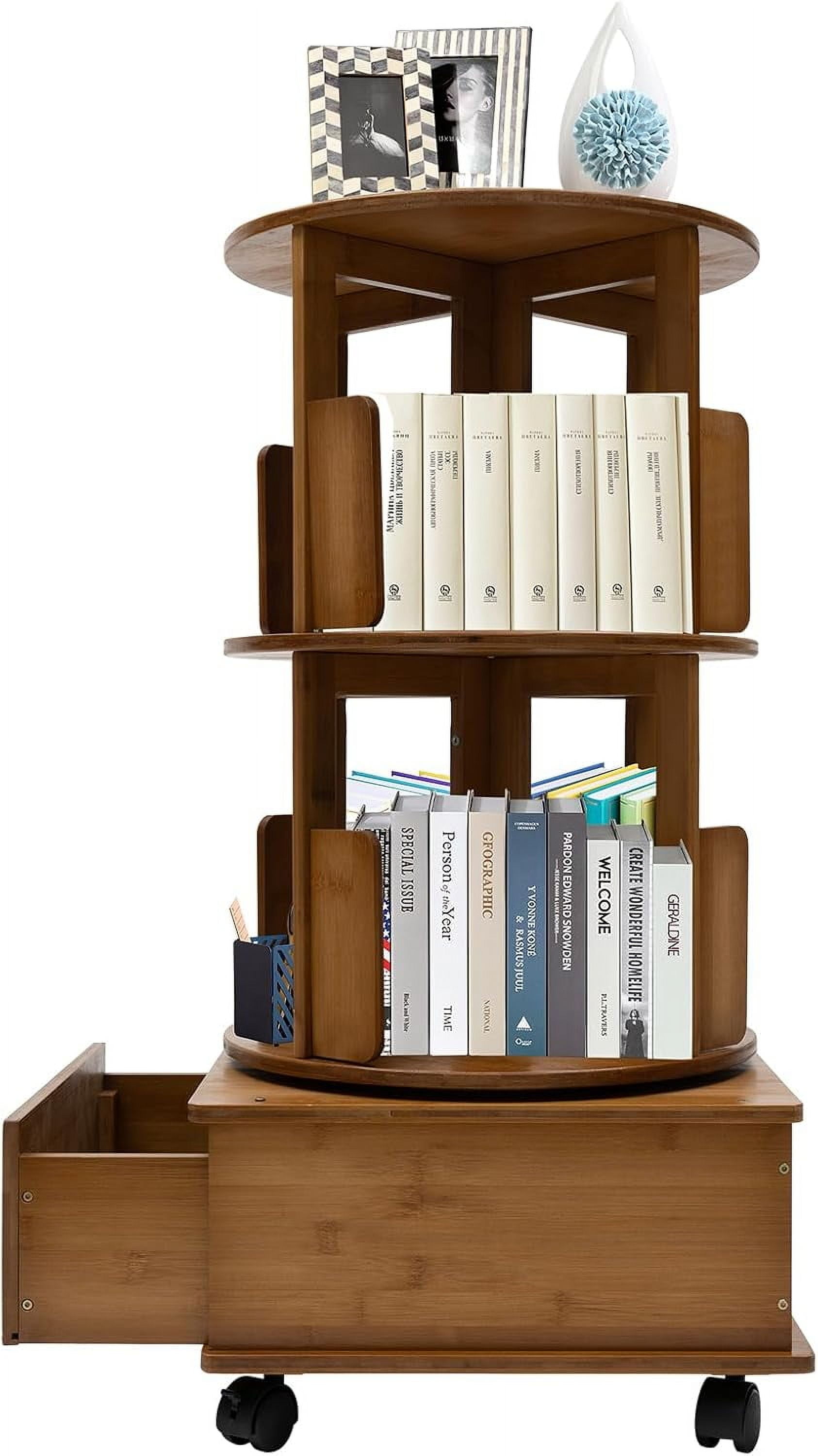 Swivel Bookcase 360° Rotating End Table Mobile 2 Tier Multi Storage ...